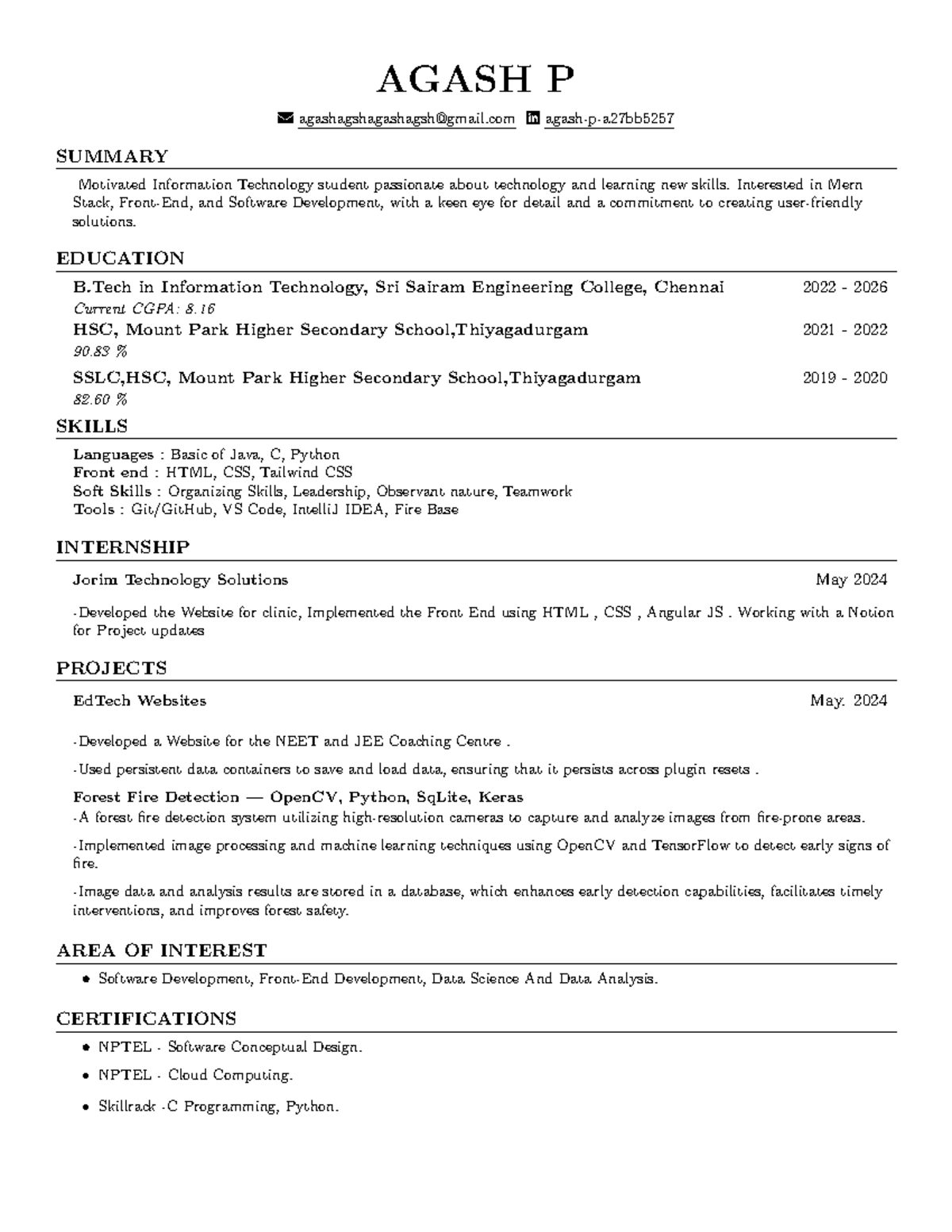 Agash resume - Kihfd - AGASH P # agashagshagashagsh@gmail ï agash-p ...