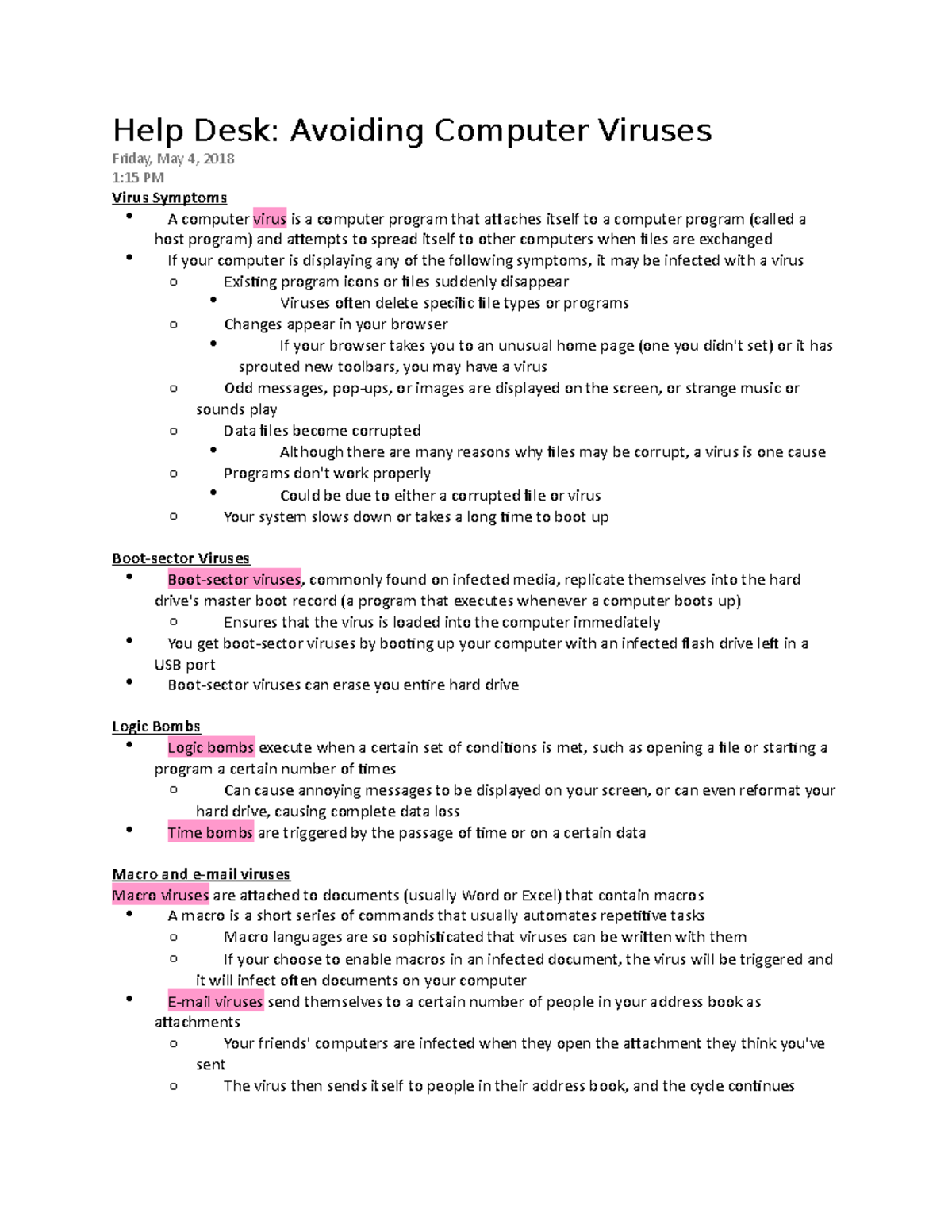 Help Desk Avoiding Computer Viruses - Help Desk: Avoiding Computer ...