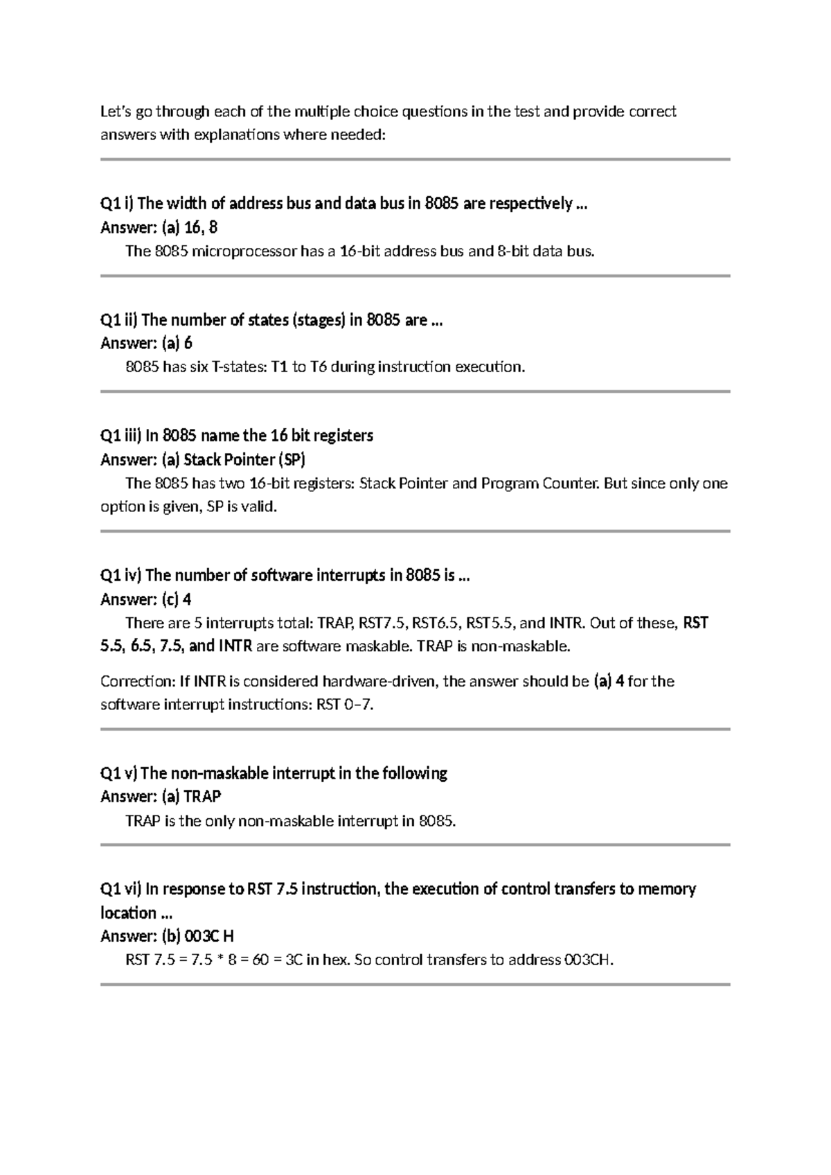 8085 Microprocessor Quiz Answers and Explanations - Studocu