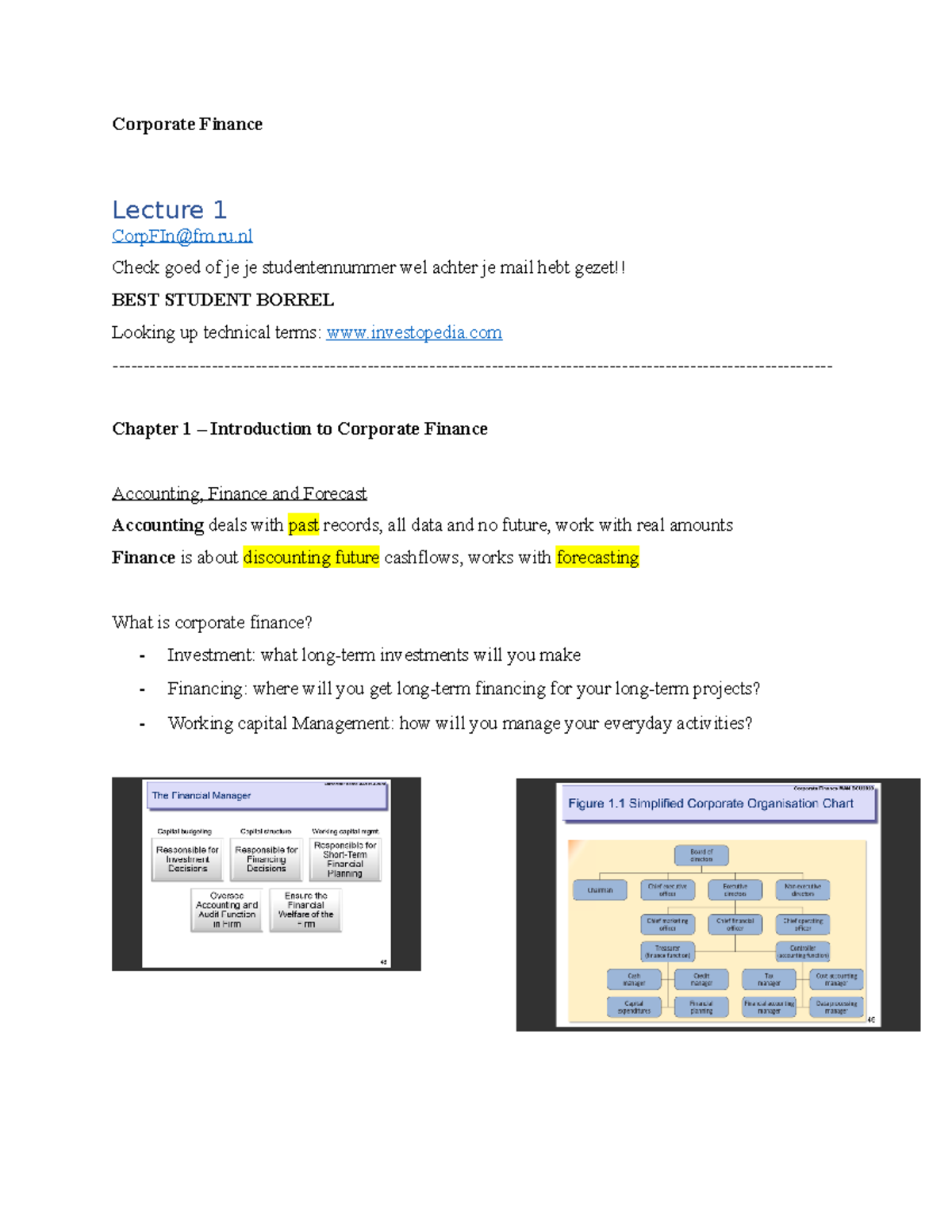 Lecture Notes on Corporate Finance (CORPFIN 101) - Chapters 1 to 5 ...