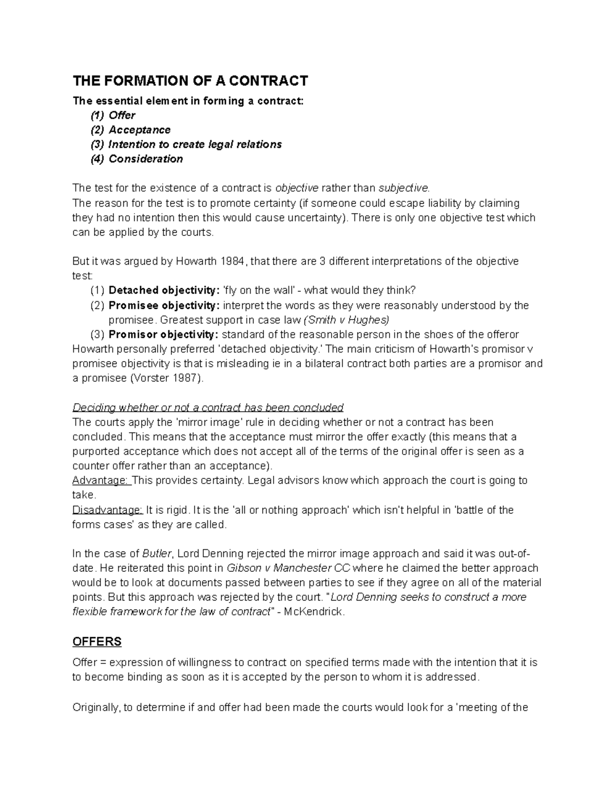 Formation Offer and Acceptance - THE FORMATION OF A CONTRACT The ...