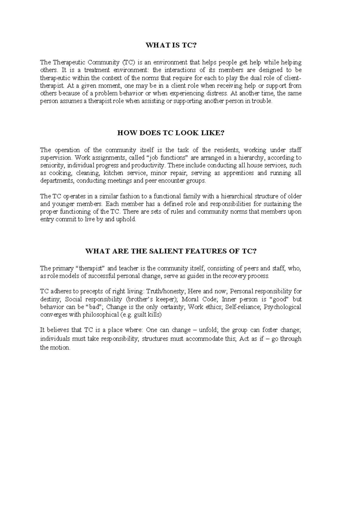 Overview of TCMP & Its Therapeutic Community Model - Studocu