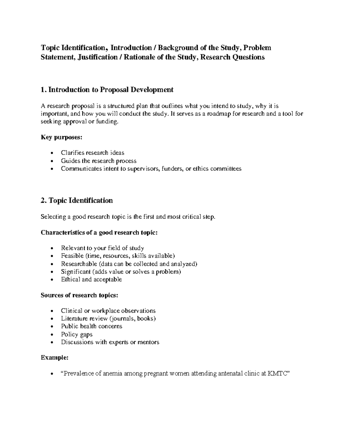 Research Proposal Development: Topic Identification & Rationale - Studocu