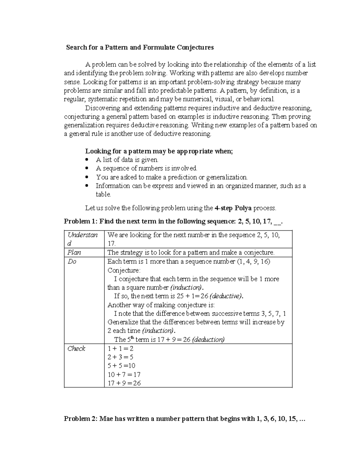 Mathematics 101: Exploring Patterns and Conjectures in Sequences - Studocu