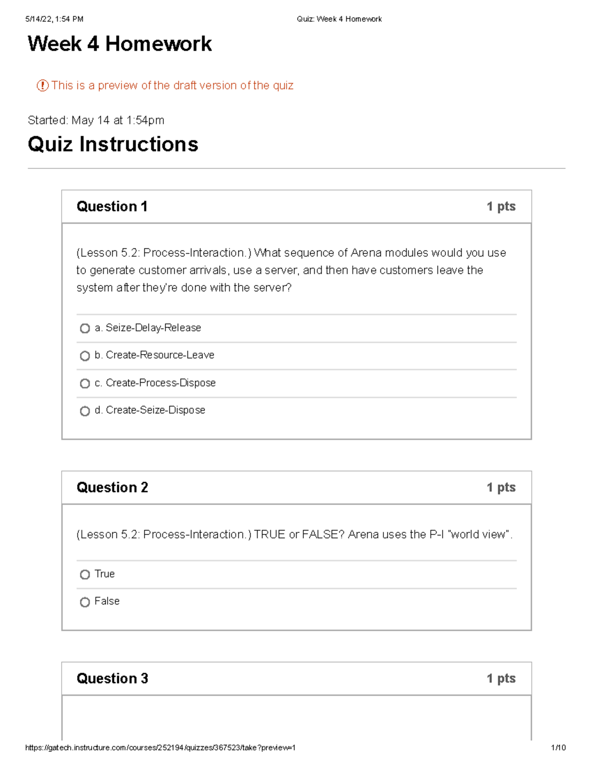 CSE 101 Week 4 Homework Quiz - Process Interaction & Arena Modules ...