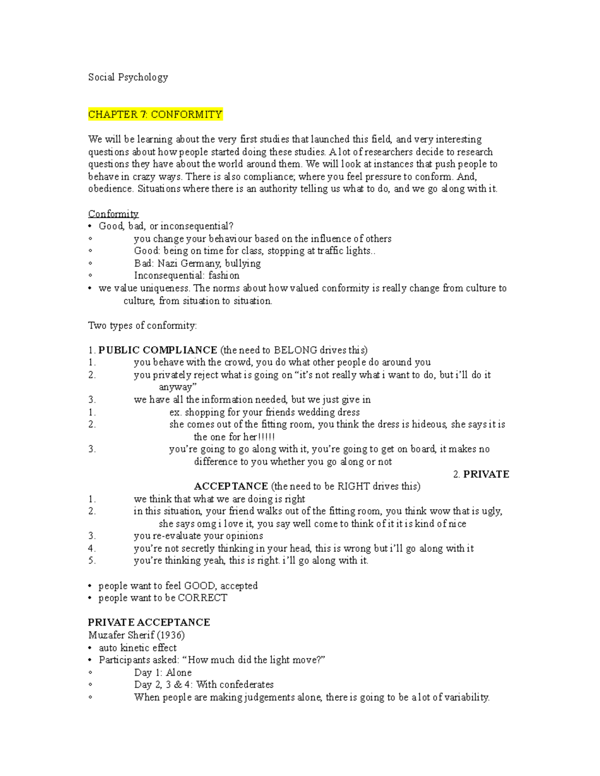 Social Psychology Notes: Conformity and Obedience (Test 1) - Studocu