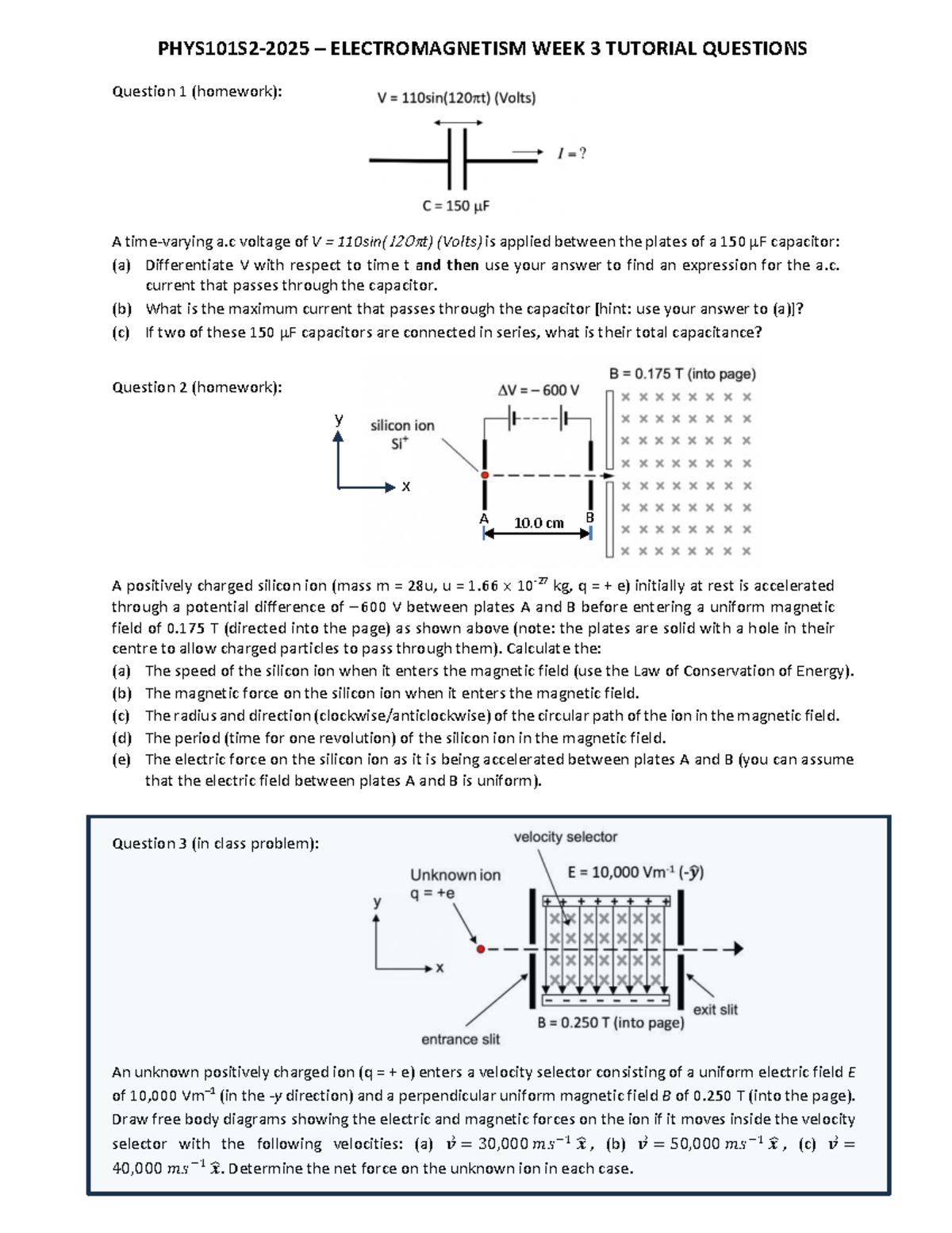 ELECTROMAGNETISM 3 TUTORIAL QUESTIONS & HOMEWORK - Studocu
