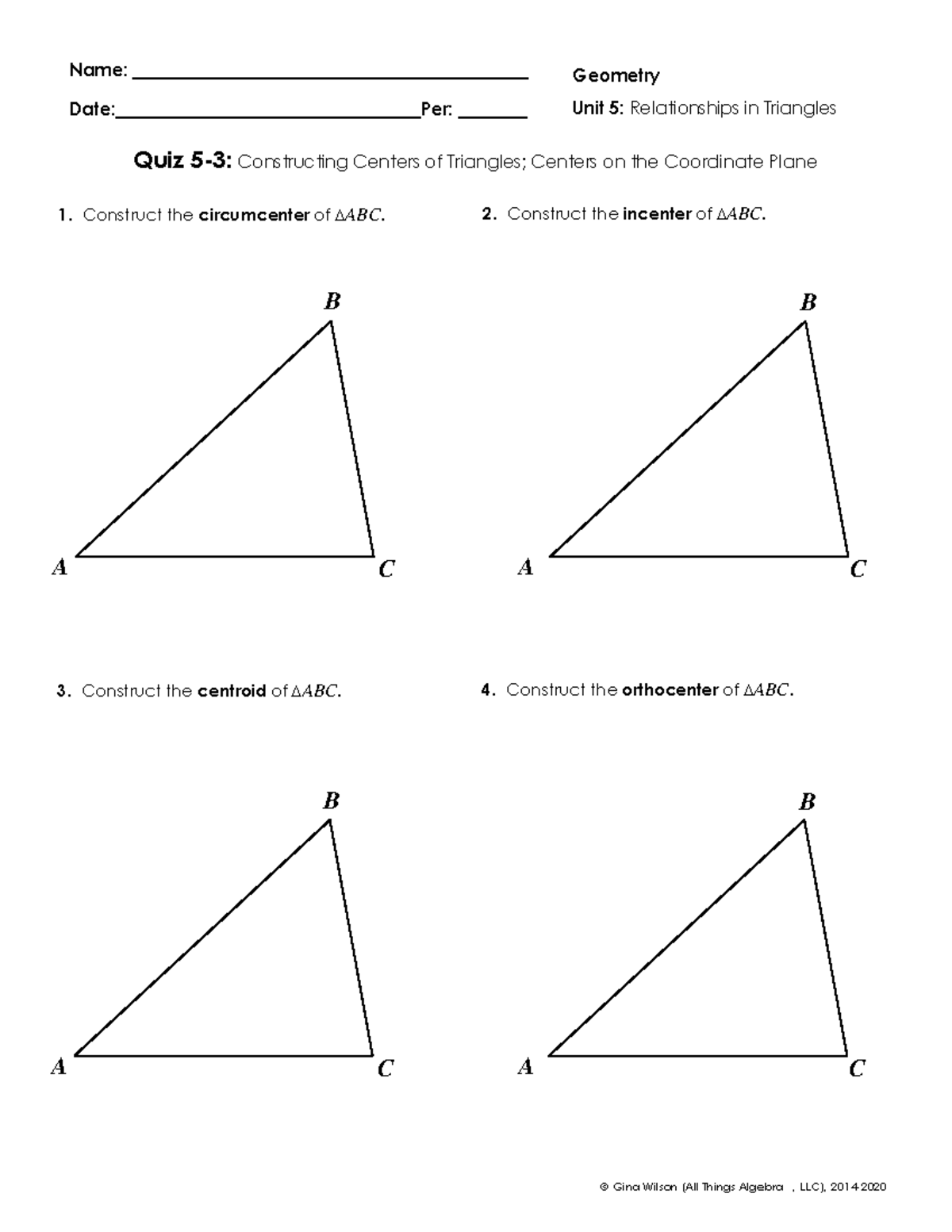 Quiz 5: Constructing Triangle Centers on the Coordinate Plane - Studocu