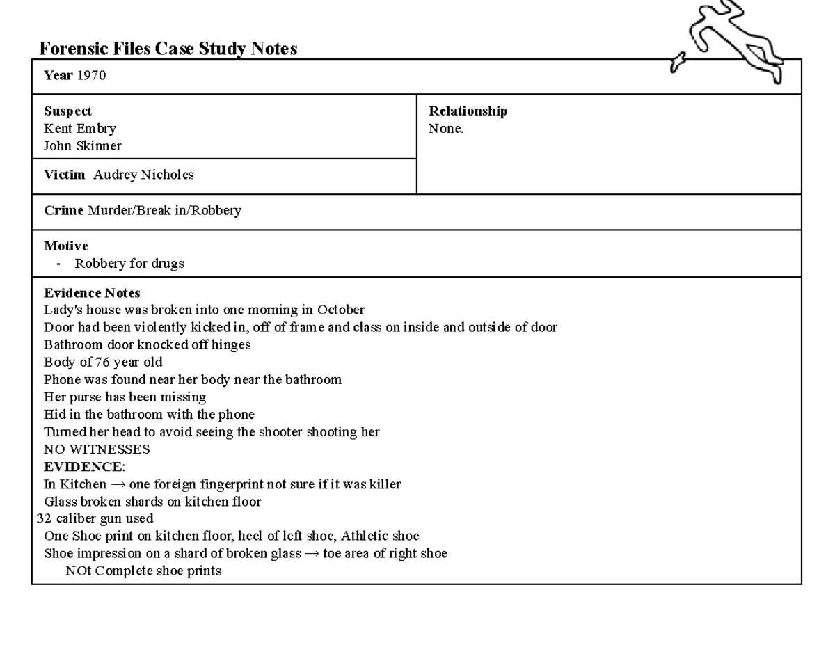 Forensic Files Case Study Notes: The Murder of Audrey Nicholes - Studocu