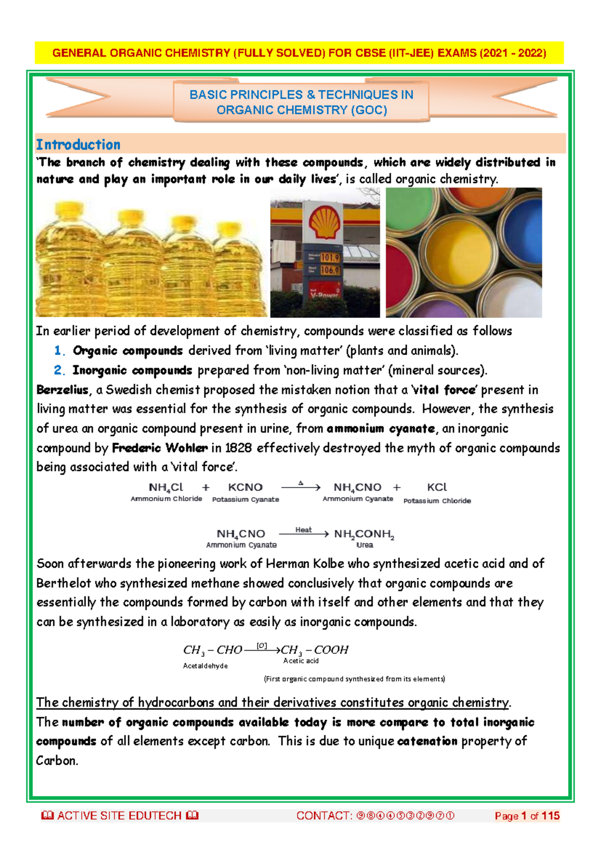 GOC - good notes - Introduction 8 The branch of chemistry dealing with ...