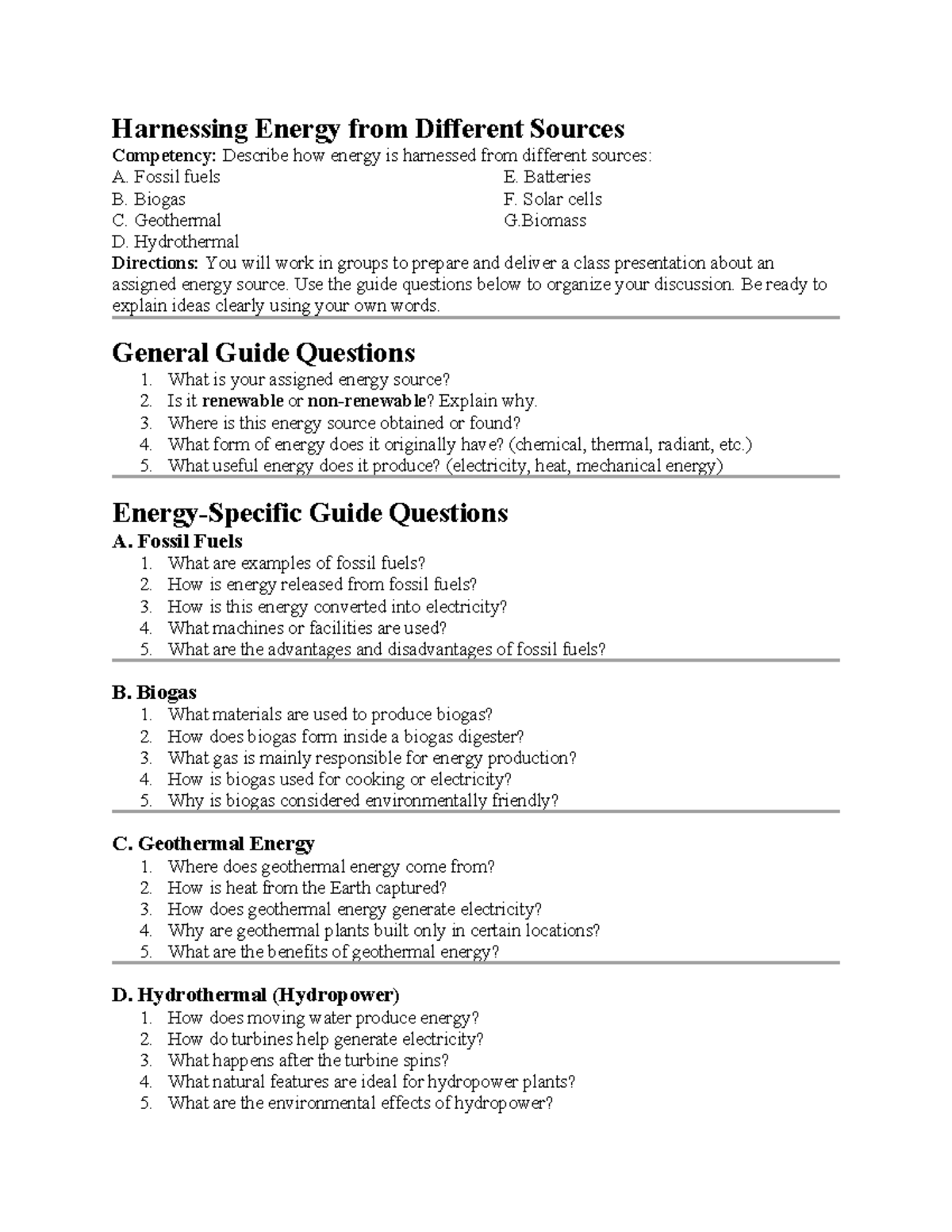 Harnessing Energy Sources: Group Presentation Guide & Rubric - Studocu