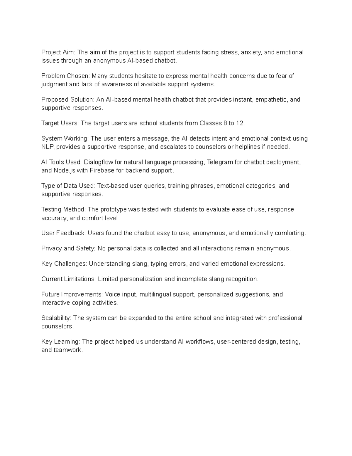 AI-Driven Mental Health Chatbot Project (CS101) - Summary & Insights ...