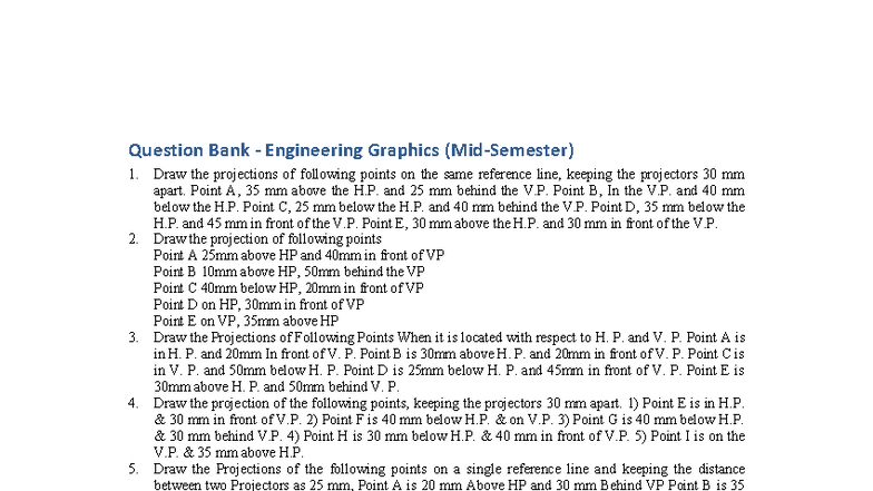 Engineering Graphics Question Bank - Question Bank - Engineering Graphics (Mid-Semester) Draw ...