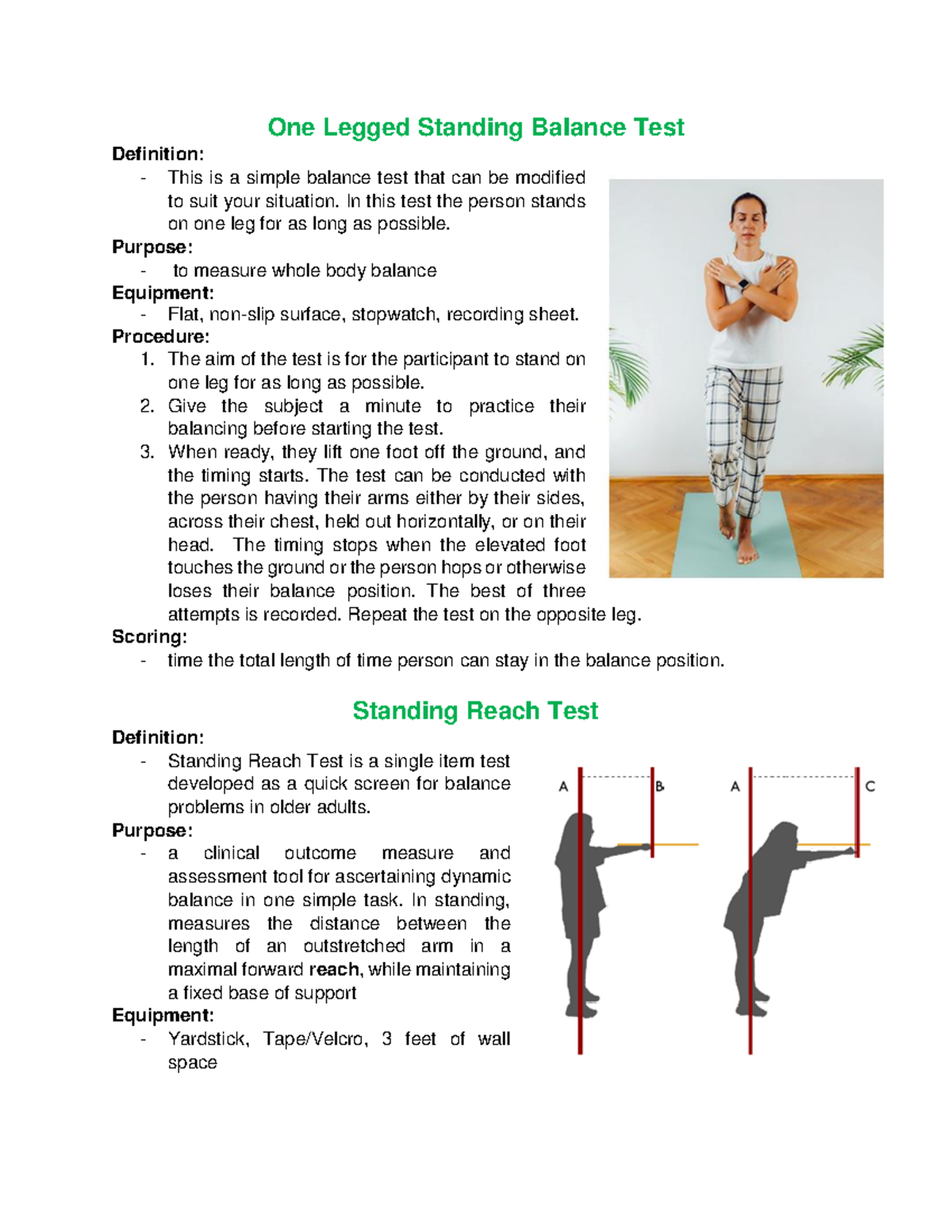 Balance Assessment Methods: One-Legged, Reach & Timed Tests - Studocu
