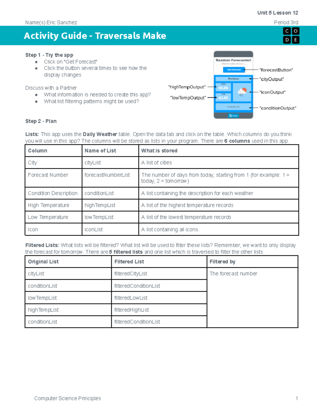 Eric Sanchez - Traversals Make - Unit 5 Activity Guide Lesson 12 - Studocu