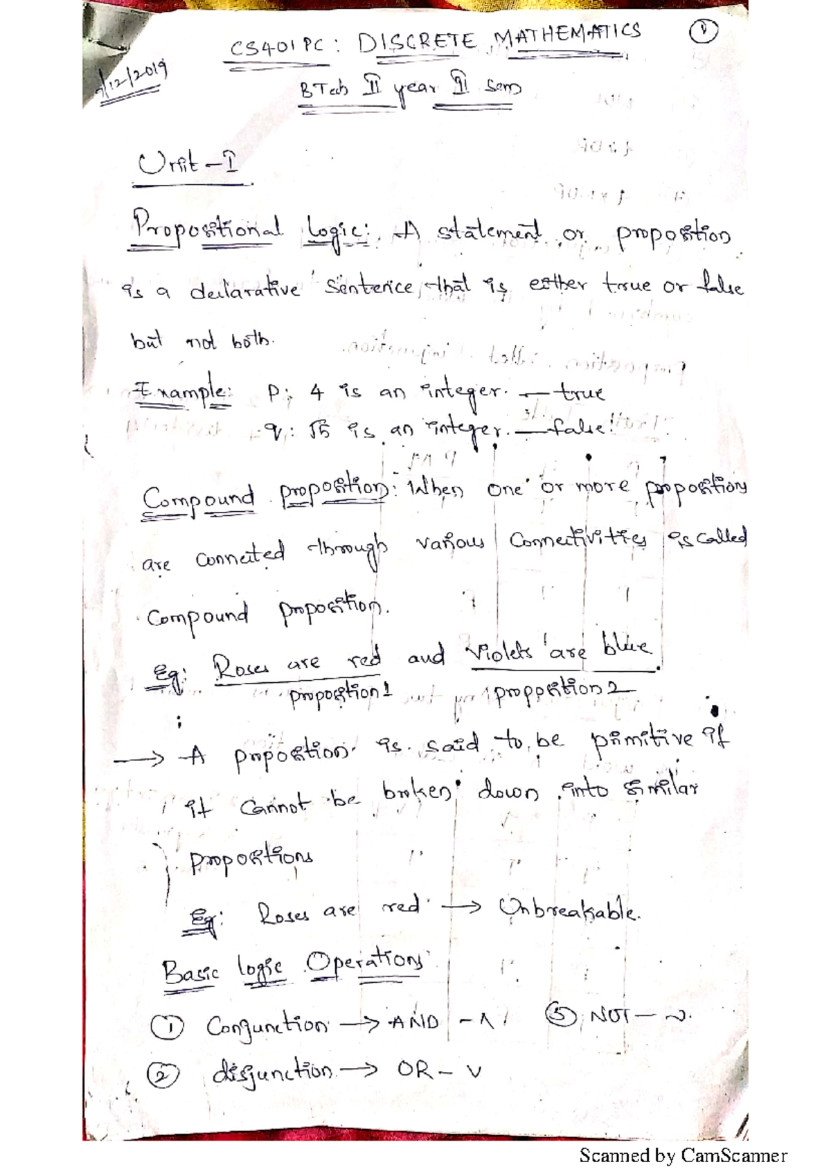 Chapter 1 - Propositional Logic in CS401PC Discrete Mathematics - Studocu