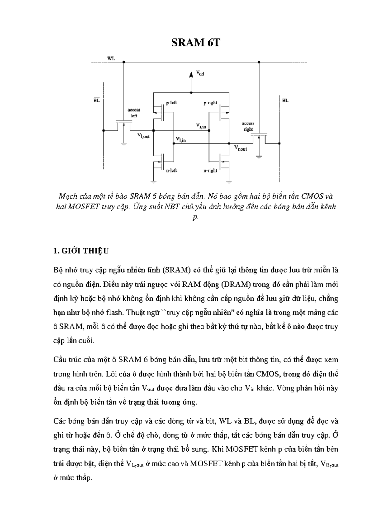 SRAM 6T - Tài liệu tham khảo về cấu trúc và hoạt động - Studocu