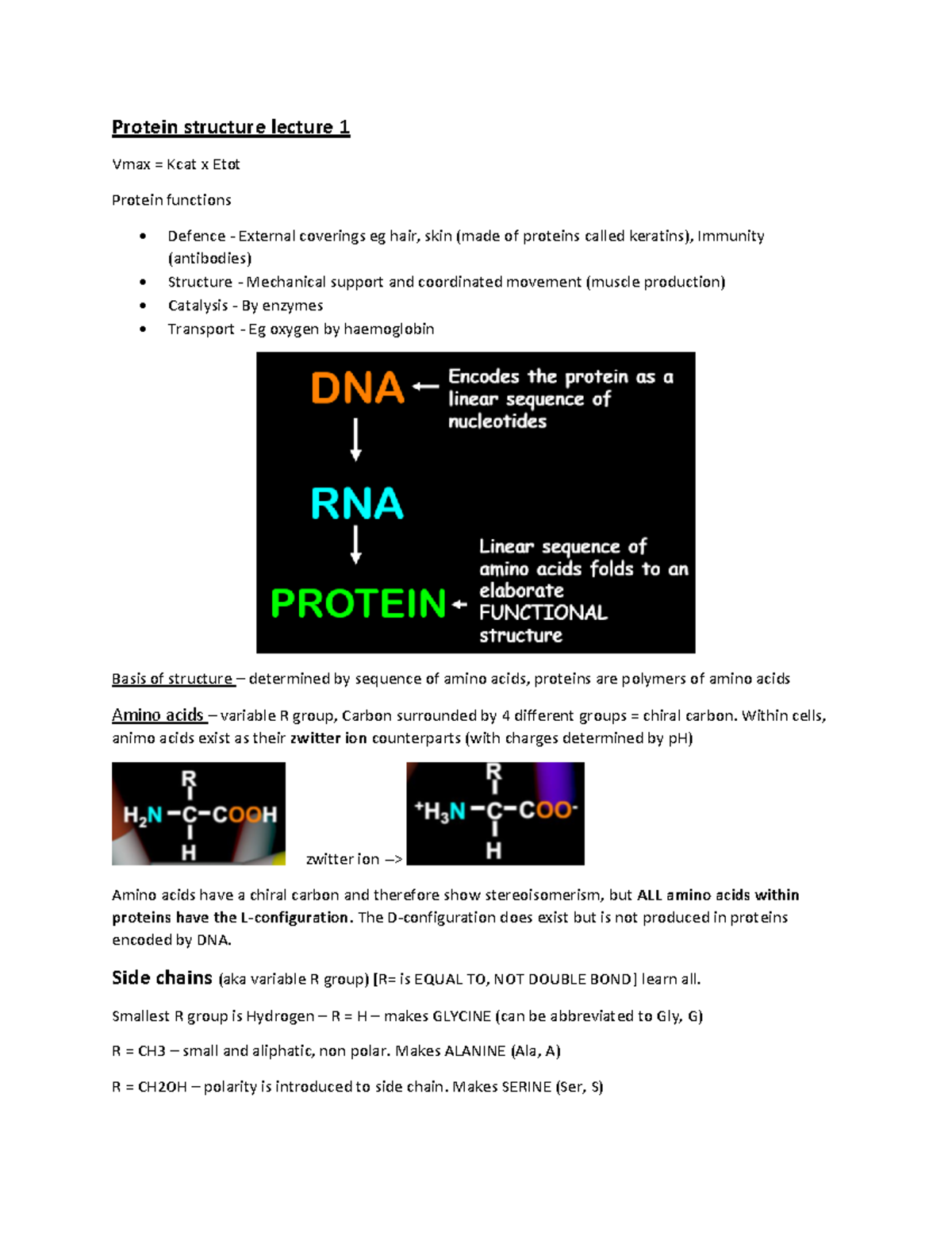 Protein structure - L1 to L3 - Protein structure lecture 1 ####### Vmax ...