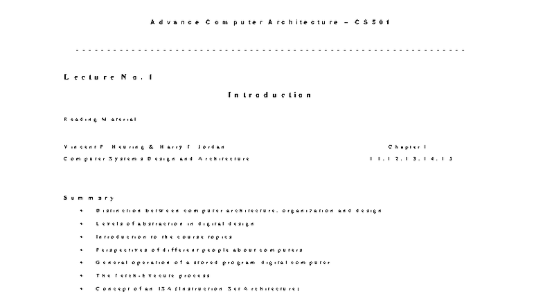 CS501 Advance Computer Architecture Lecture 1: Introduction to Concepts ...