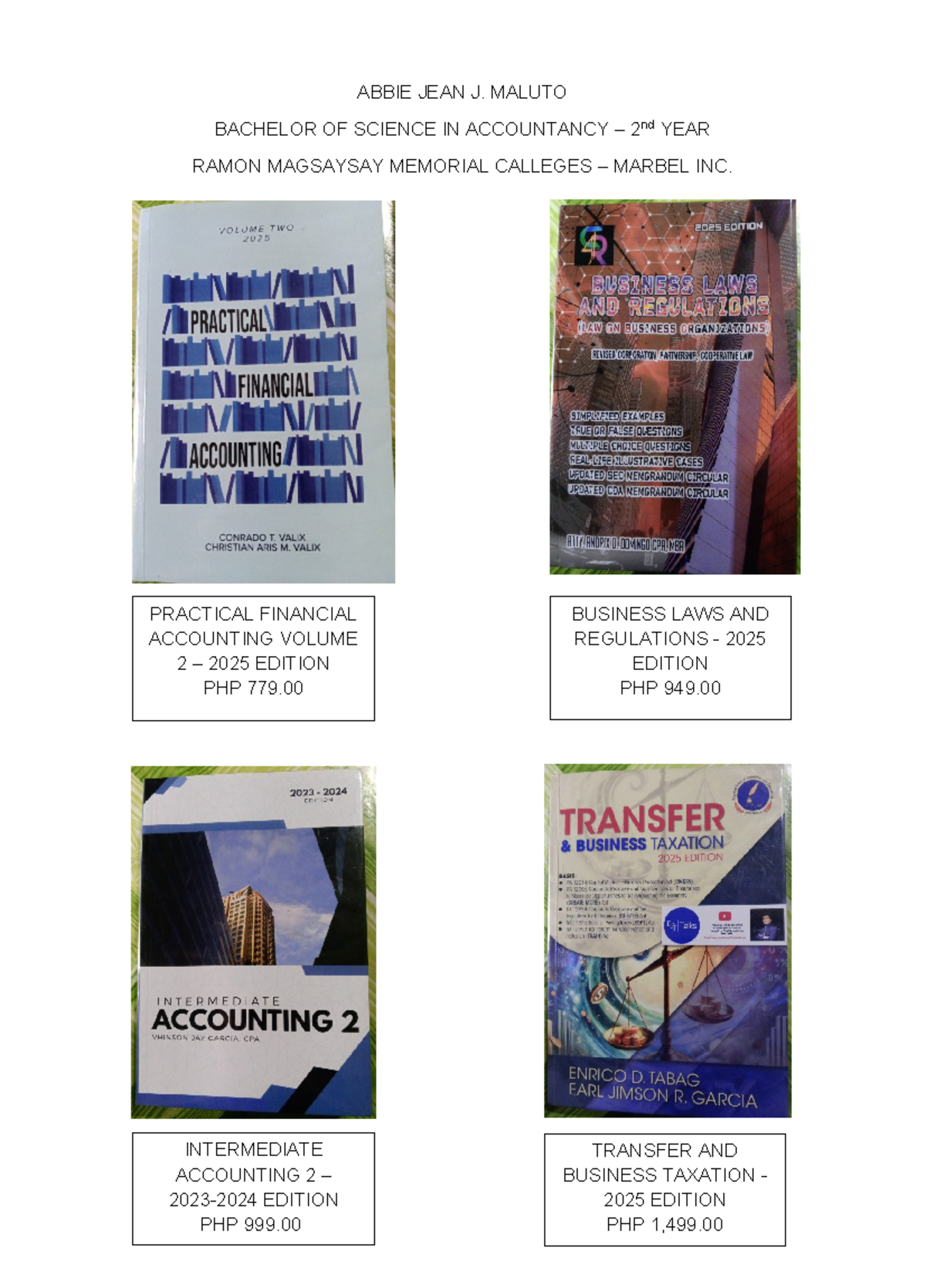 BOOK Reimursement - Format - Tourism Management - ABBIE JEAN J. MALUTO ...