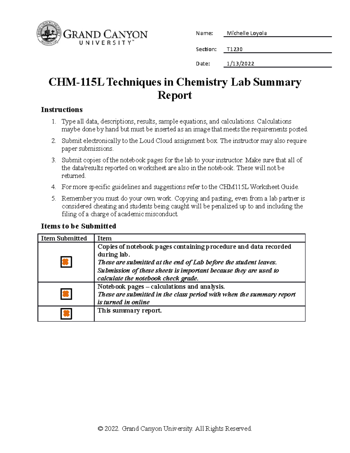 CHM-115L Lab Summary: Techniques & Calculations in Chemistry - Studocu