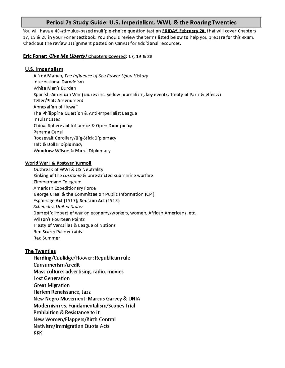 Period 7A Study Guide: U.S. Imperialism to the Roaring Twenties - Studocu
