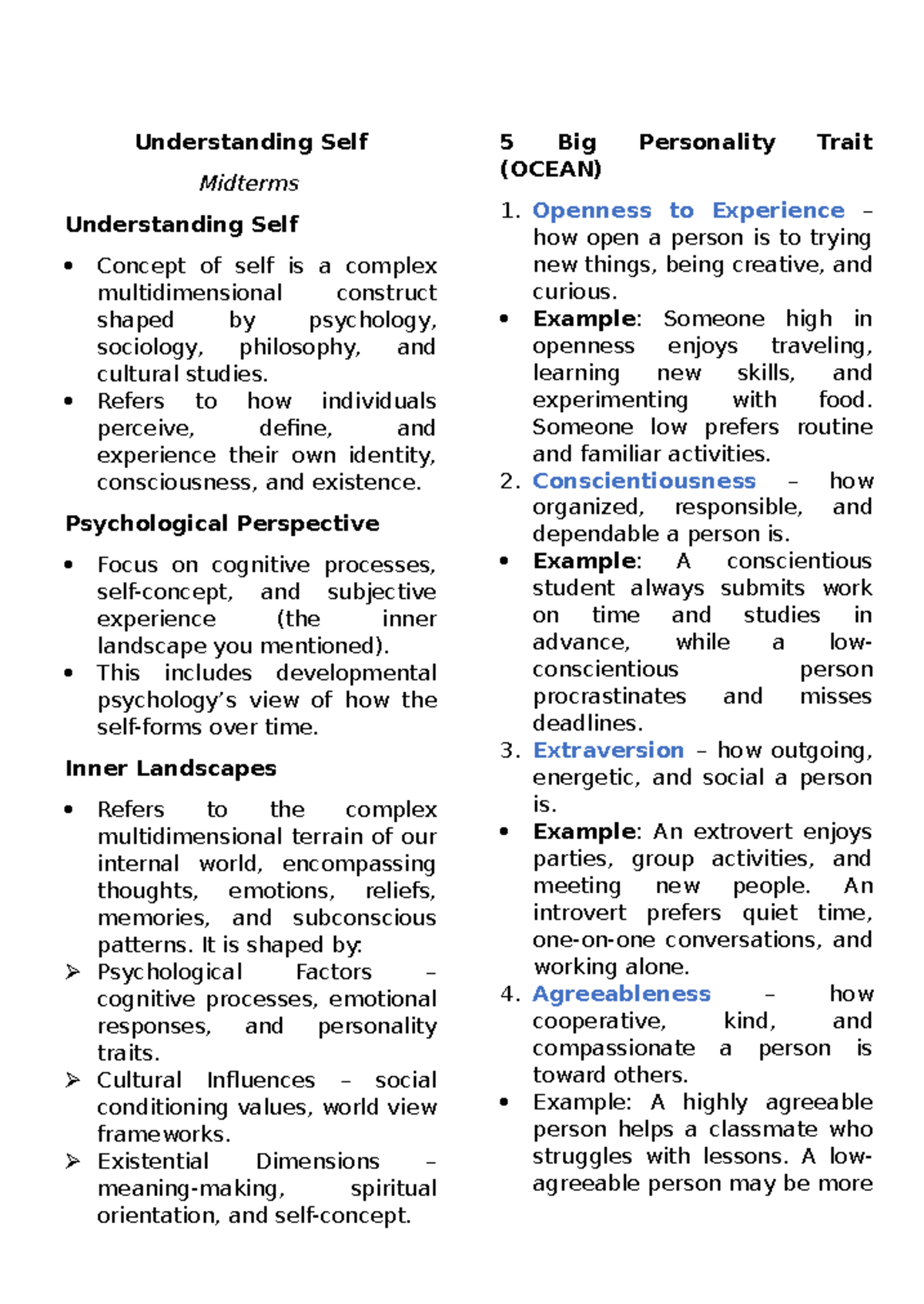 Understanding Self Midterm Exam Notes Course Code 101 Studocu
