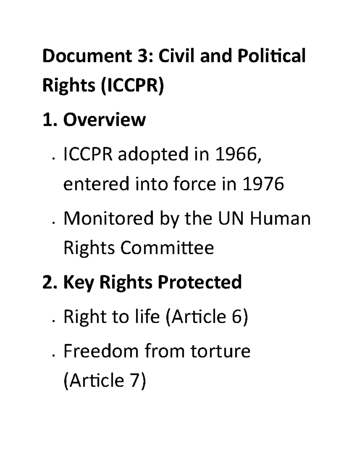 ICCPR Overview and Key Rights: Civil and Political Rights - Studocu