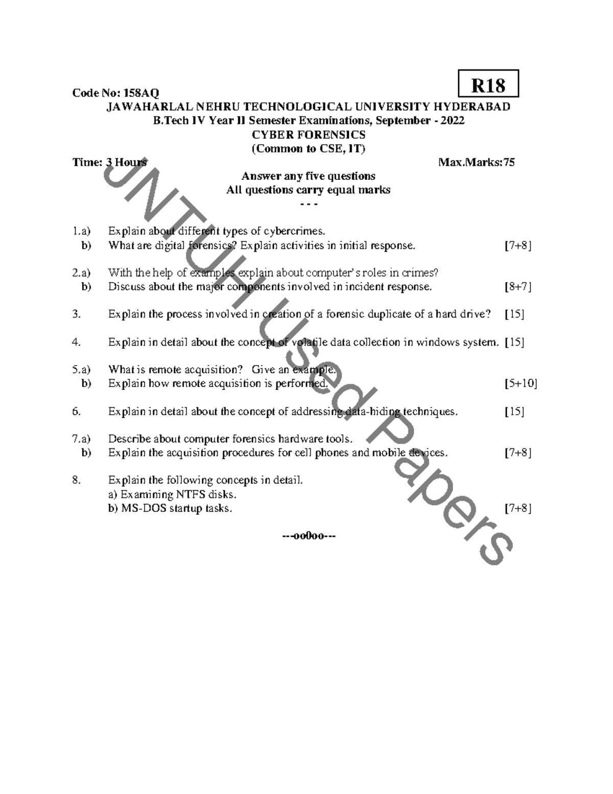 Cyber Forensic Question Paper BIV II Sem Sept 2022 - JNTUH - Studocu