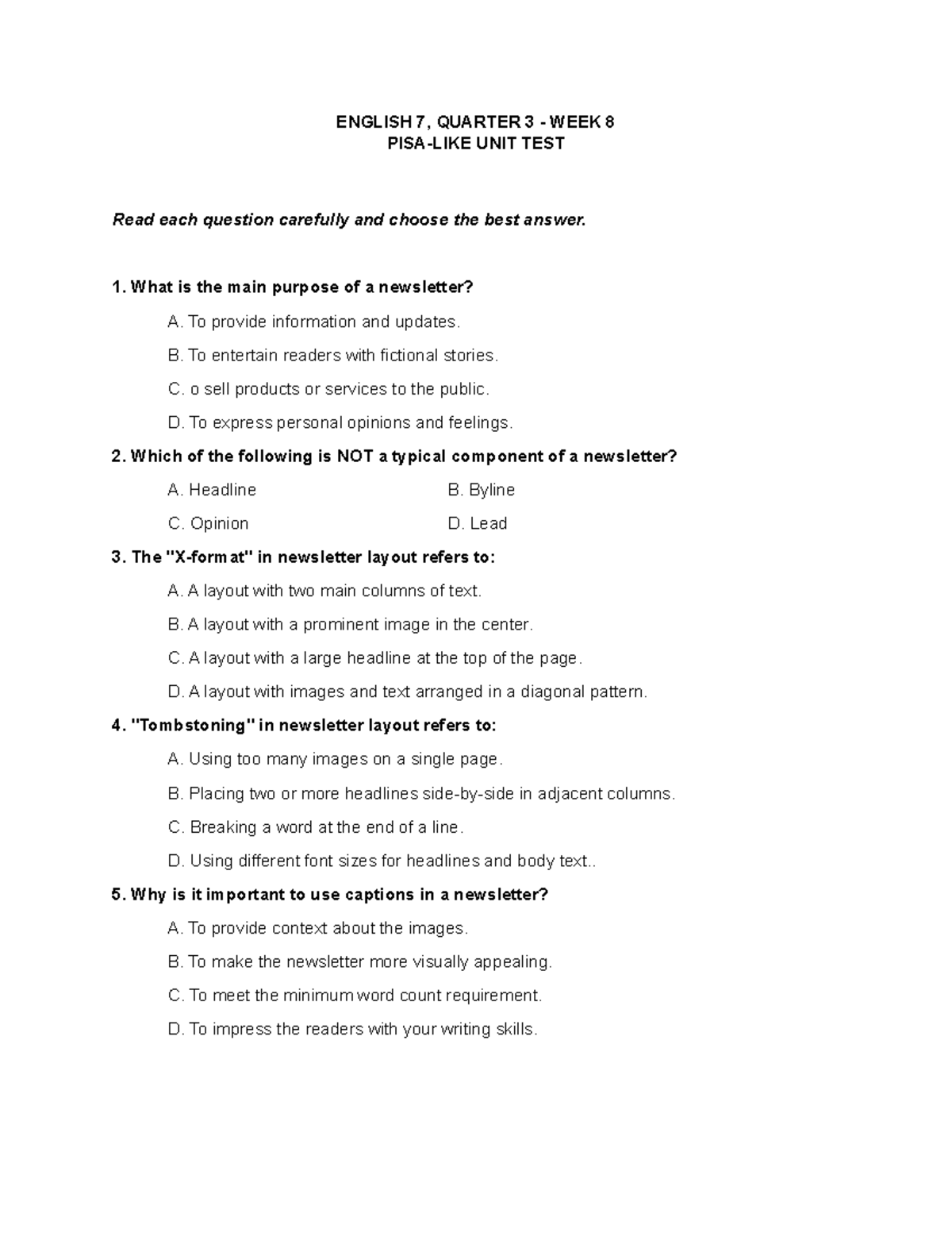 WEEK 8 Multiple Choice - Week 8 Matatag English 7 - ENGLISH 7, QUARTER ...