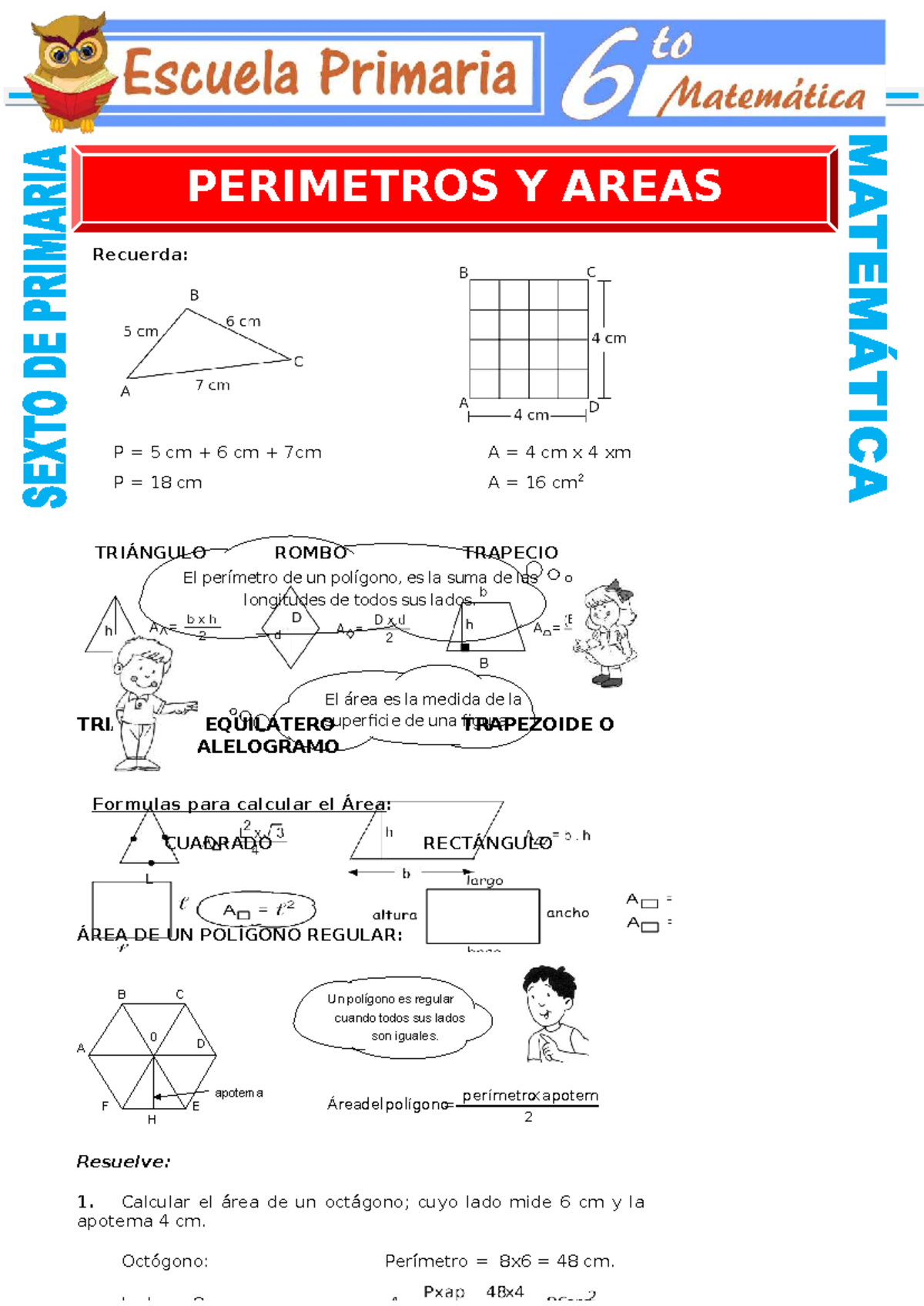 Ejercicios de Perímetros y Áreas - Sexto de Primaria - Studocu