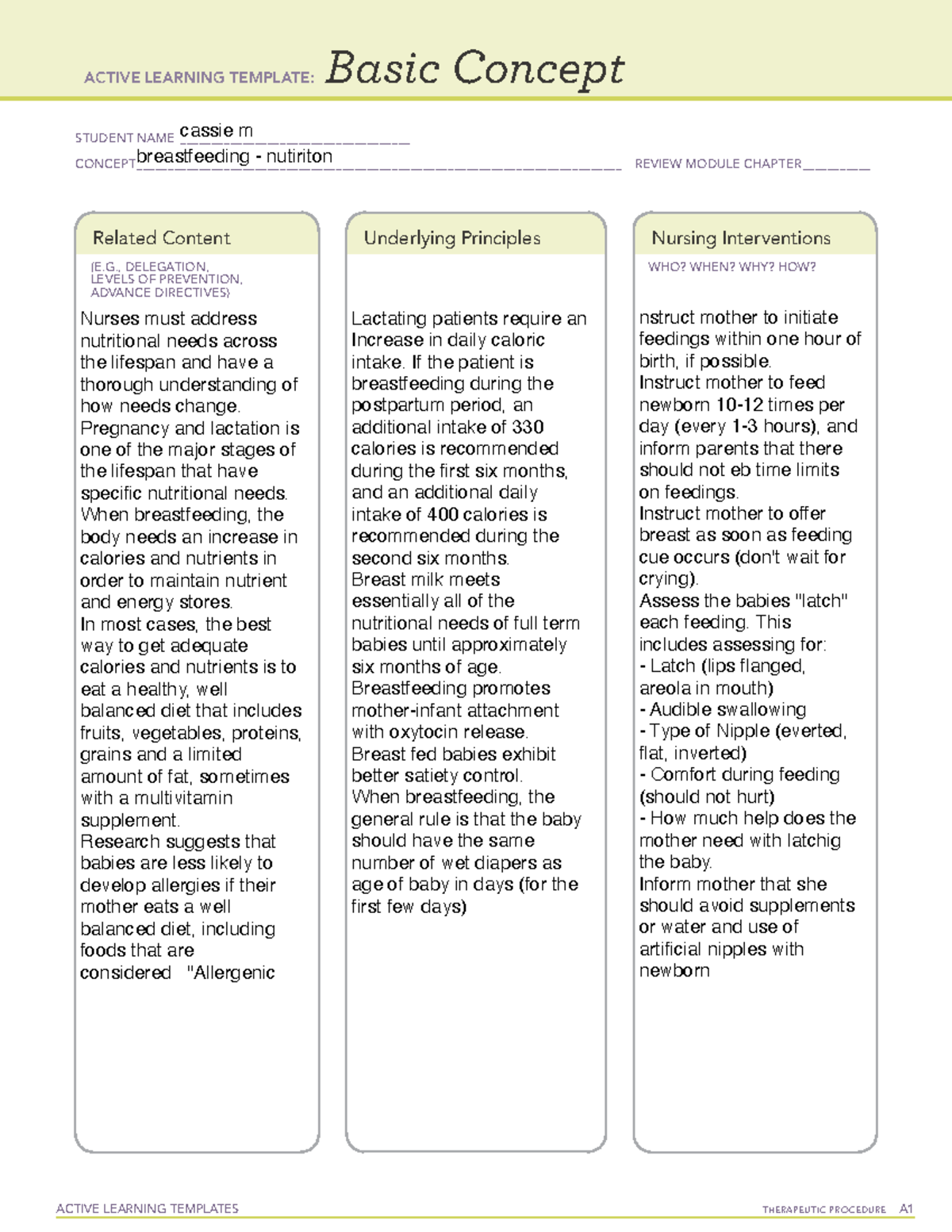 Breastfeeding ati template - NRSG 612A - ACTIVE LEARNING TEMPLATES ...