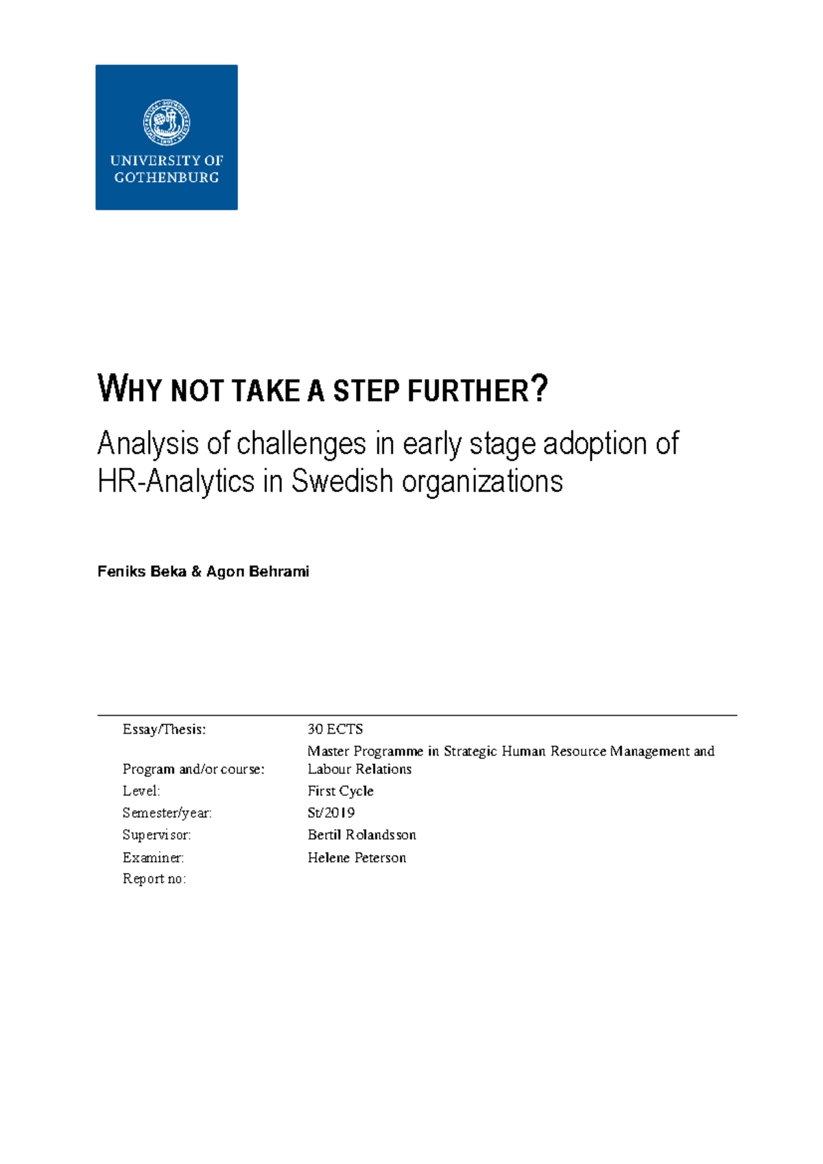 Analysis of challenges in early stage adoption of - WHY NOT TAKE A STEP ...