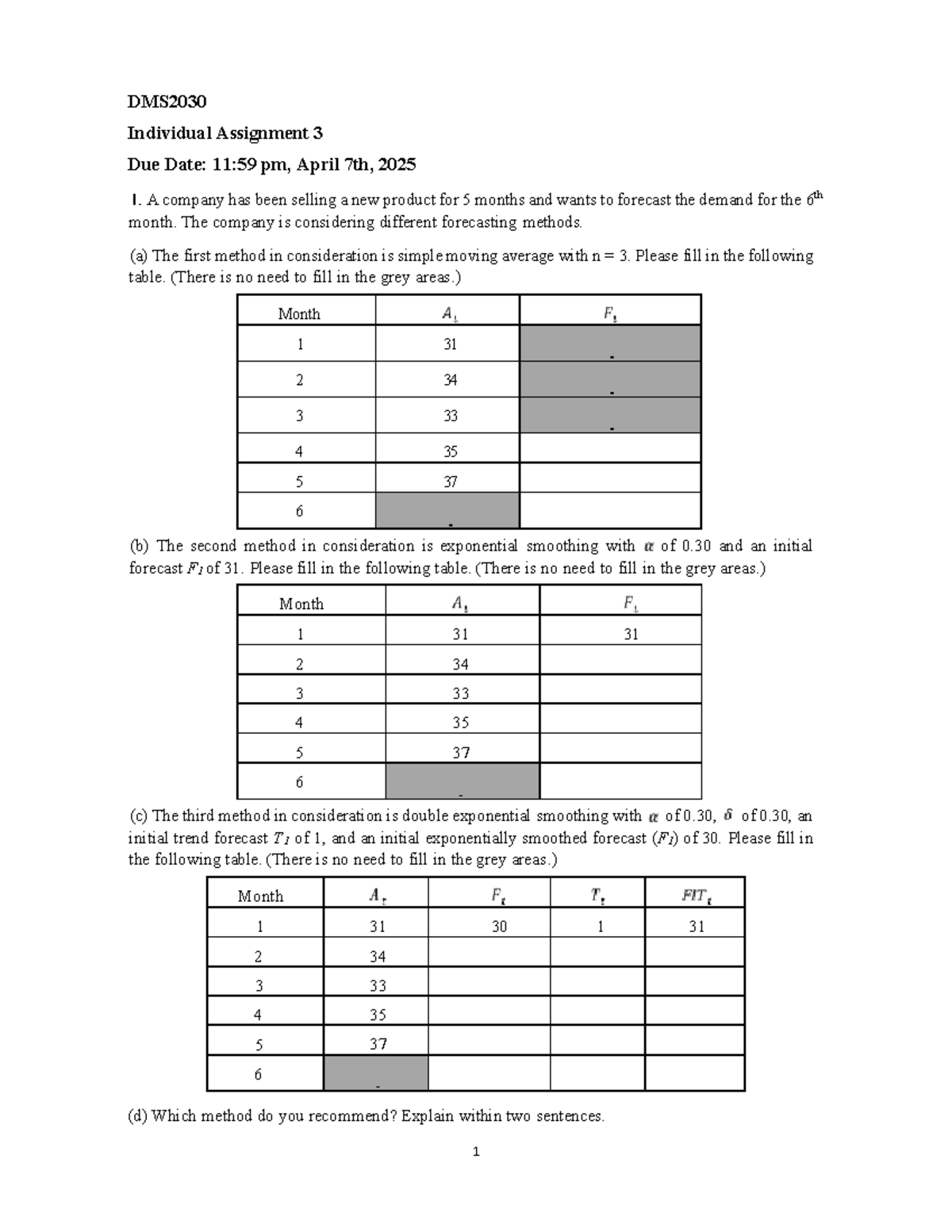DMS2030 Individual Assignment 3: Demand Forecasting & Inventory Management - Studocu