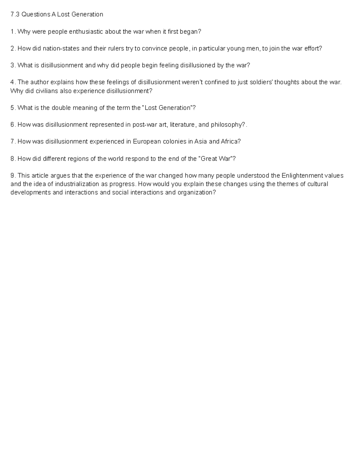 7.3 Questions A Lost Generation 2 - 7 Questions A Lost Generation Why ...