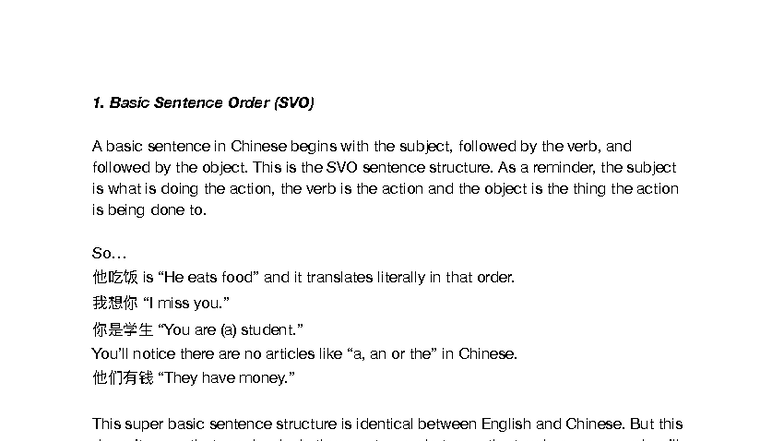 Chinese Grammar Basics (ASG64BTE) - SVO Structure & More - Studocu