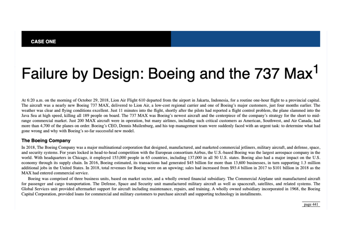 Boeing Case Study: Analyzing the 737 MAX Design Failure - Studocu