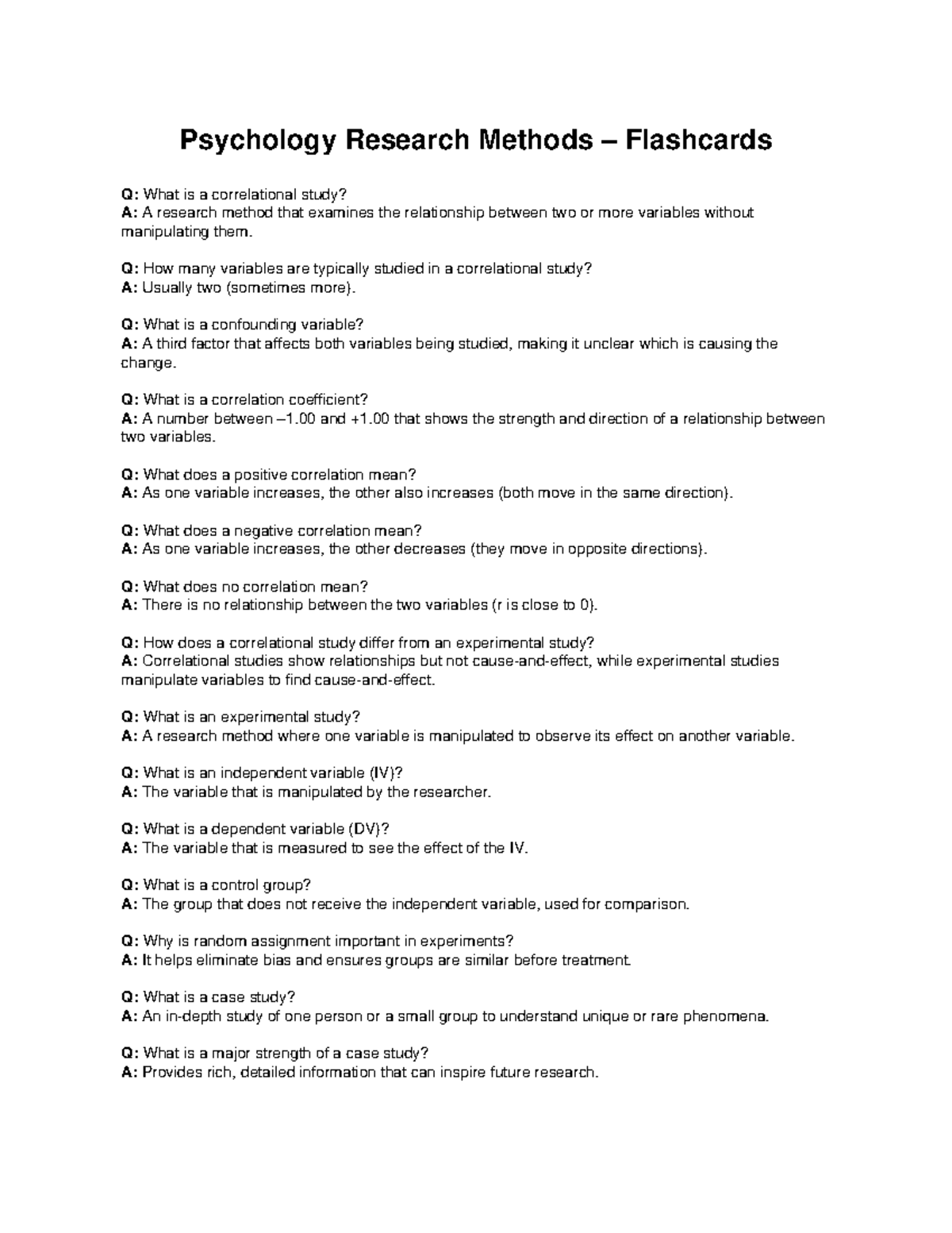 Psychology Research Methods (PSY 101): Key Concepts & Flashcards - Studocu