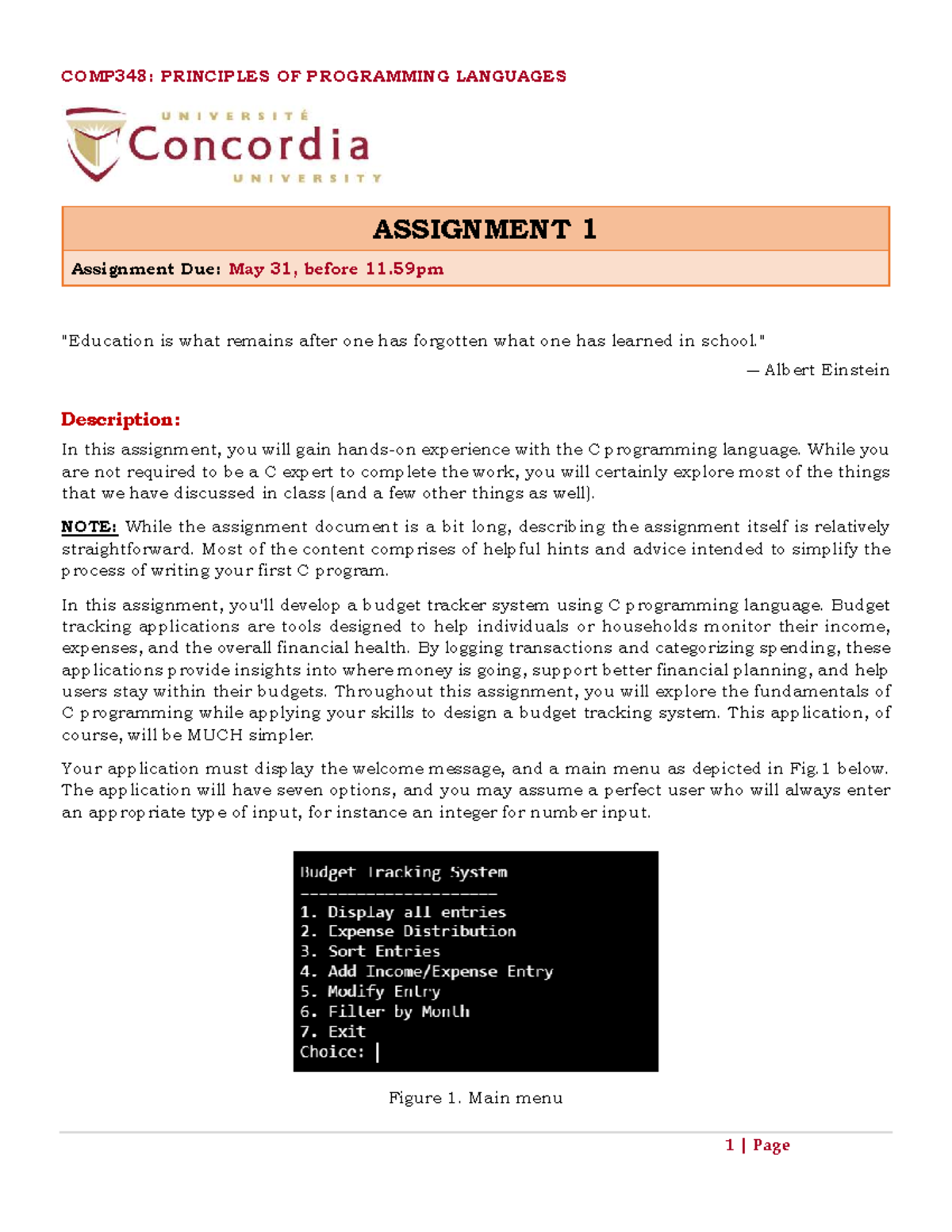 COMP348: Budget Tracker System Assignment 1 - Due May 31, 2025 - Studocu