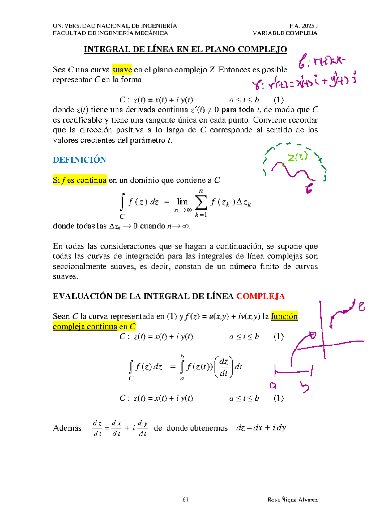 Apuntes de Integración en Variable Compleja - P.A. 2025 I - Studocu