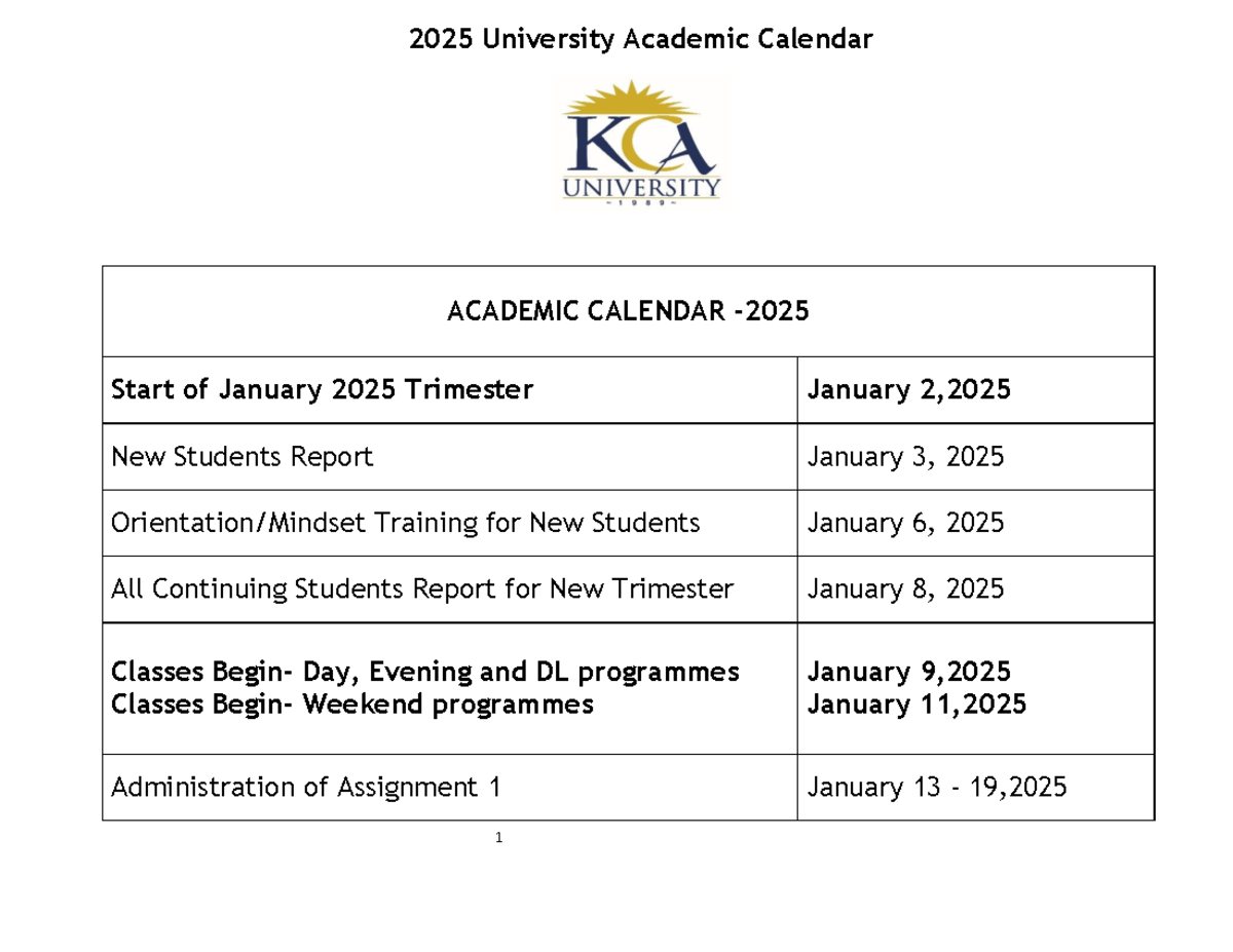 2025-Academic-Calendar: Important Dates and Events Guide - Studocu