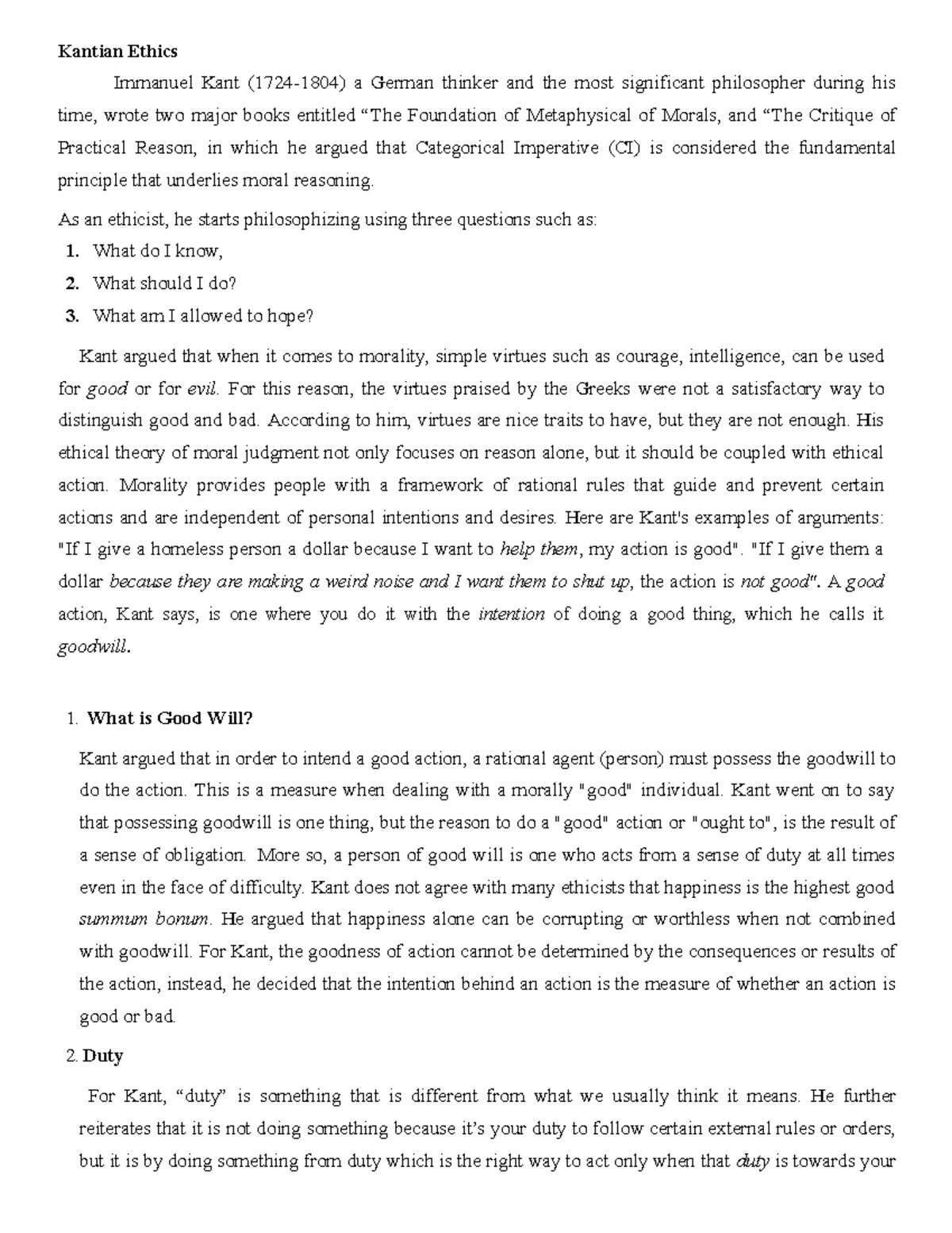 KANT'S Theory OF Ethics - Kantian Ethics Immanuel Kant (1724-1804) a ...