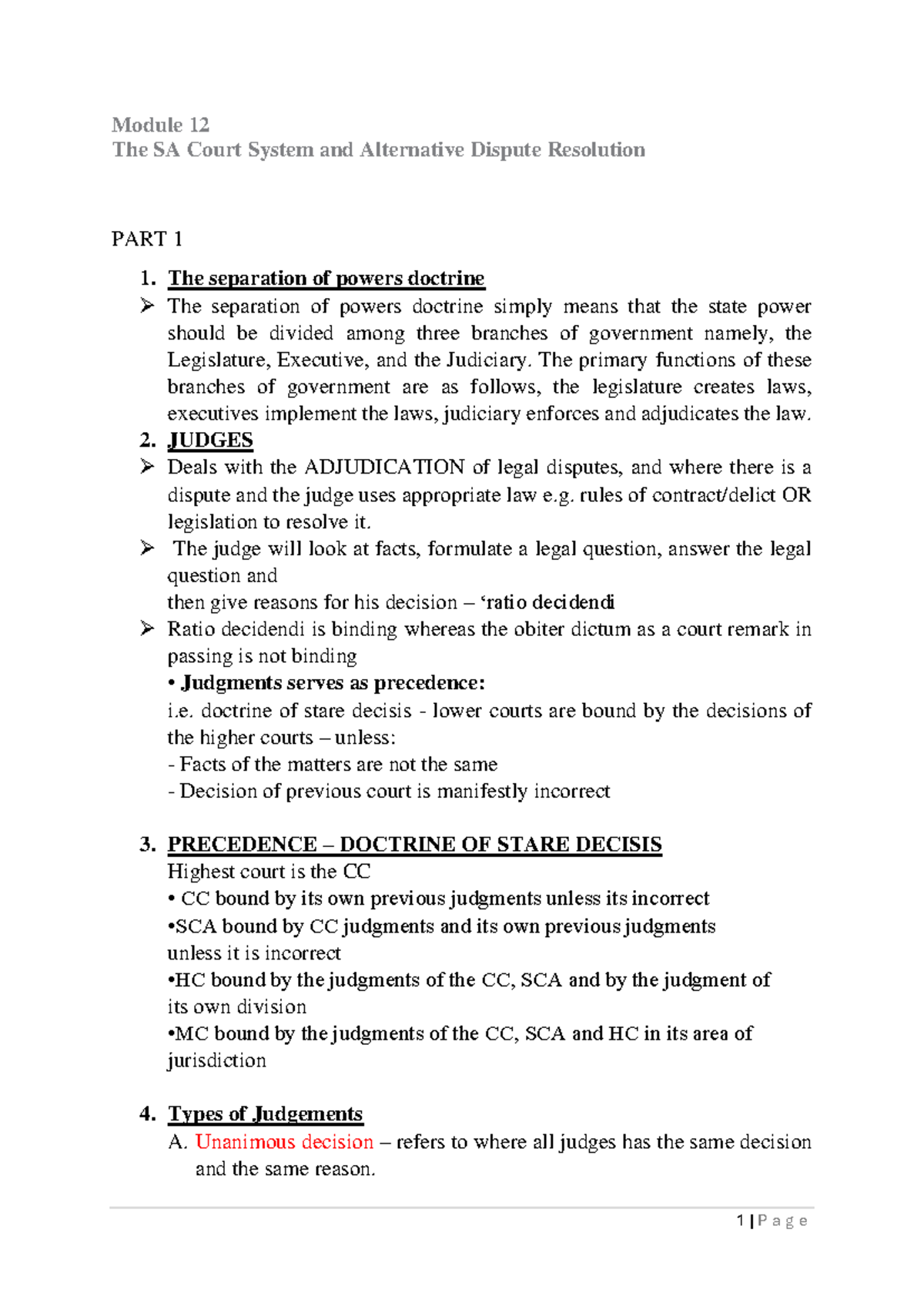 Introduction to Legal Studies: SA Court System & Dispute Resolution ...
