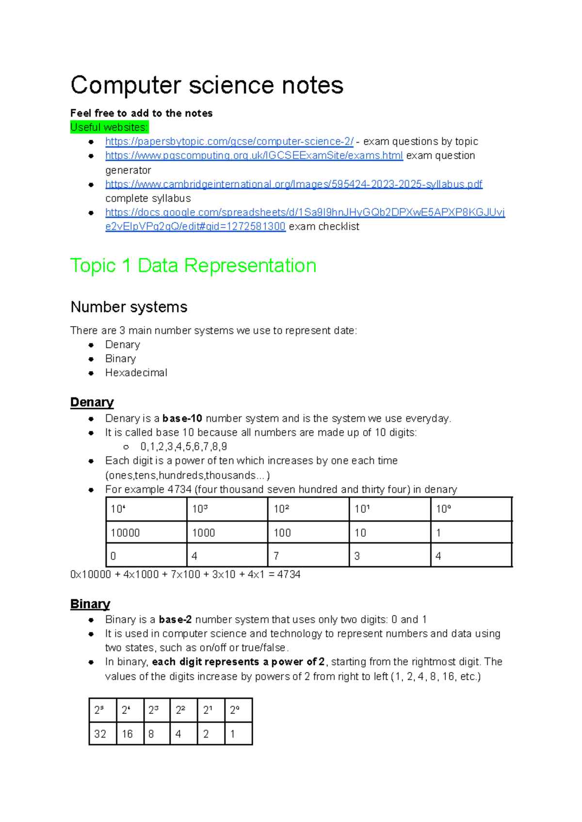 Computer Science Notes: Data Representation & Transmission Concepts ...