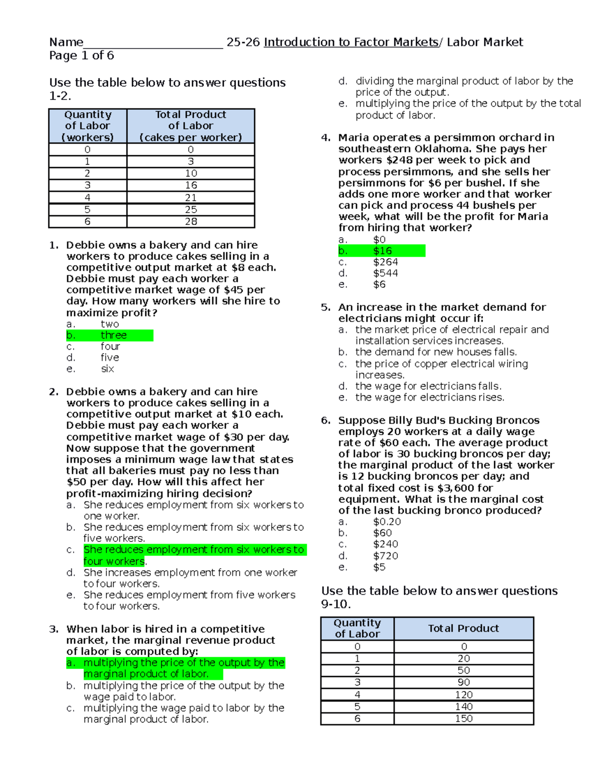 Labor Market Analysis: Answers for 25-26 Factor Markets Exam - Studocu