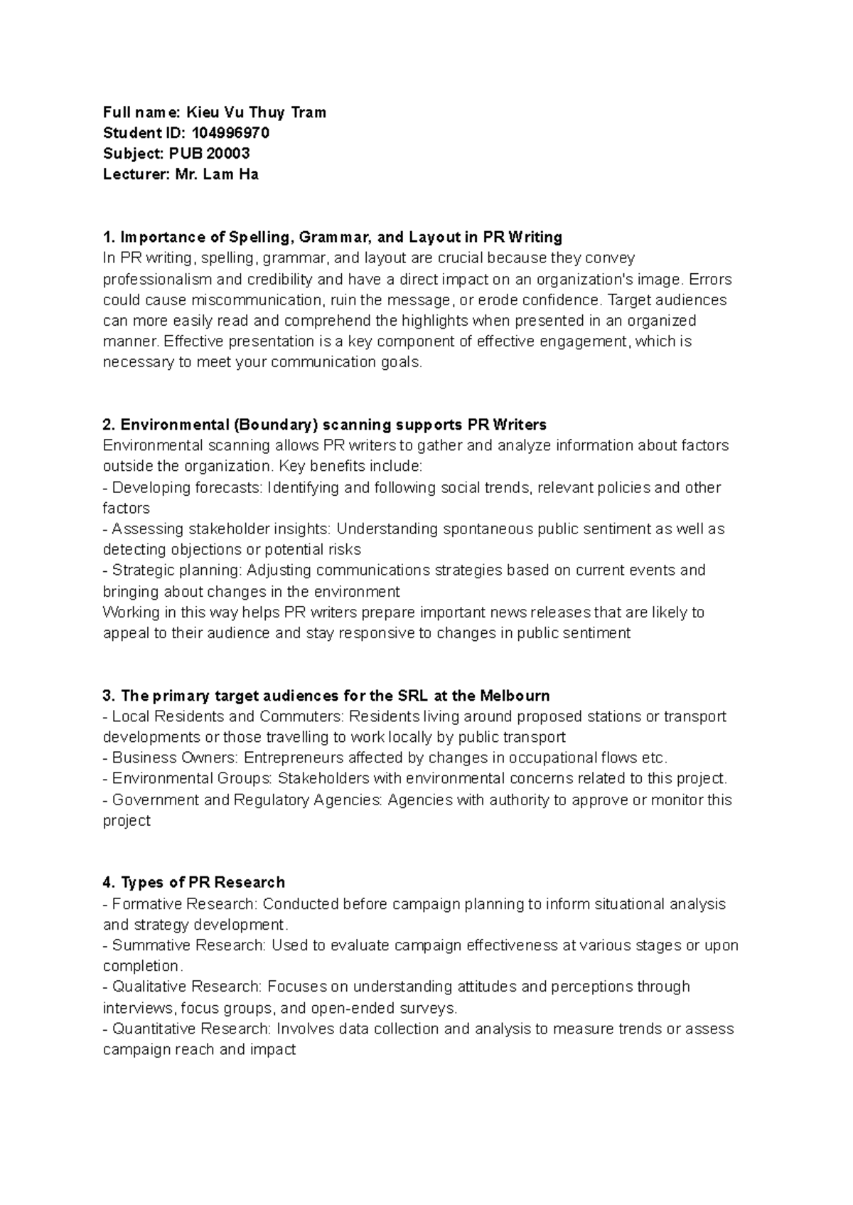 PR Writing Insights & Research - Exercise A-PUB2000 3 - Studocu