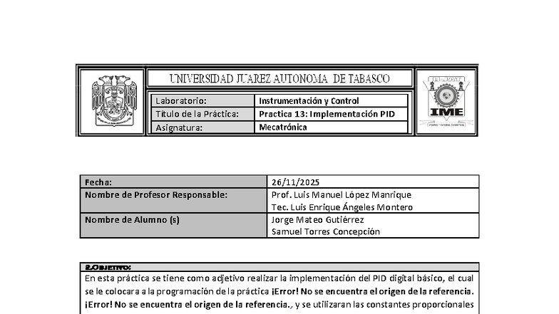 Práctica 13: Implementación PID en LabVIEW - Mecatrónica - Studocu