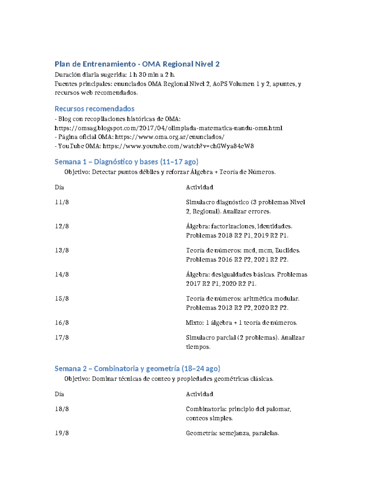 Plan de Entrenamiento OMA Regional Nivel 2: Estrategias y Recursos ...