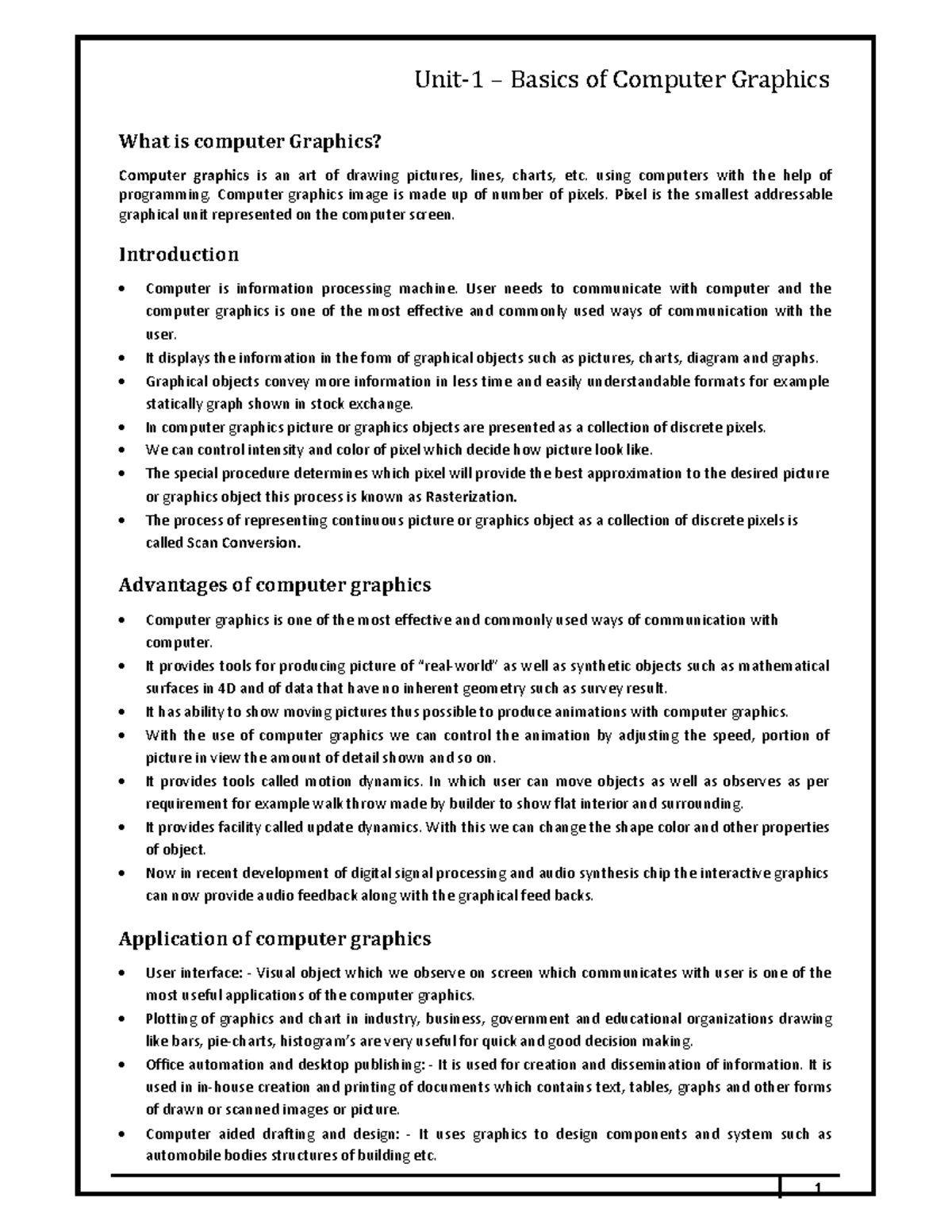Cg study material unit 1 & 2 - What is computer Graphics? Computer ...
