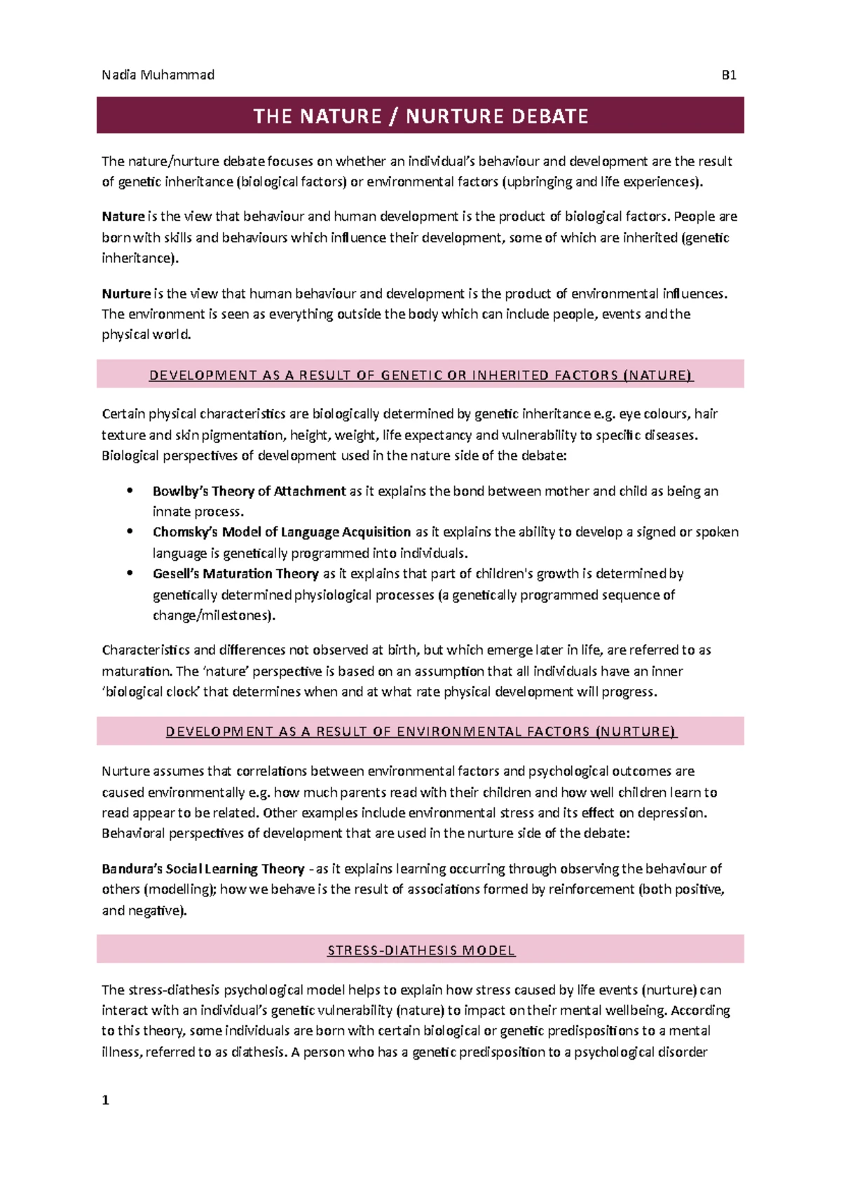 Nature vs Nurture Debate: Key Concepts and Theories Explained - Studocu